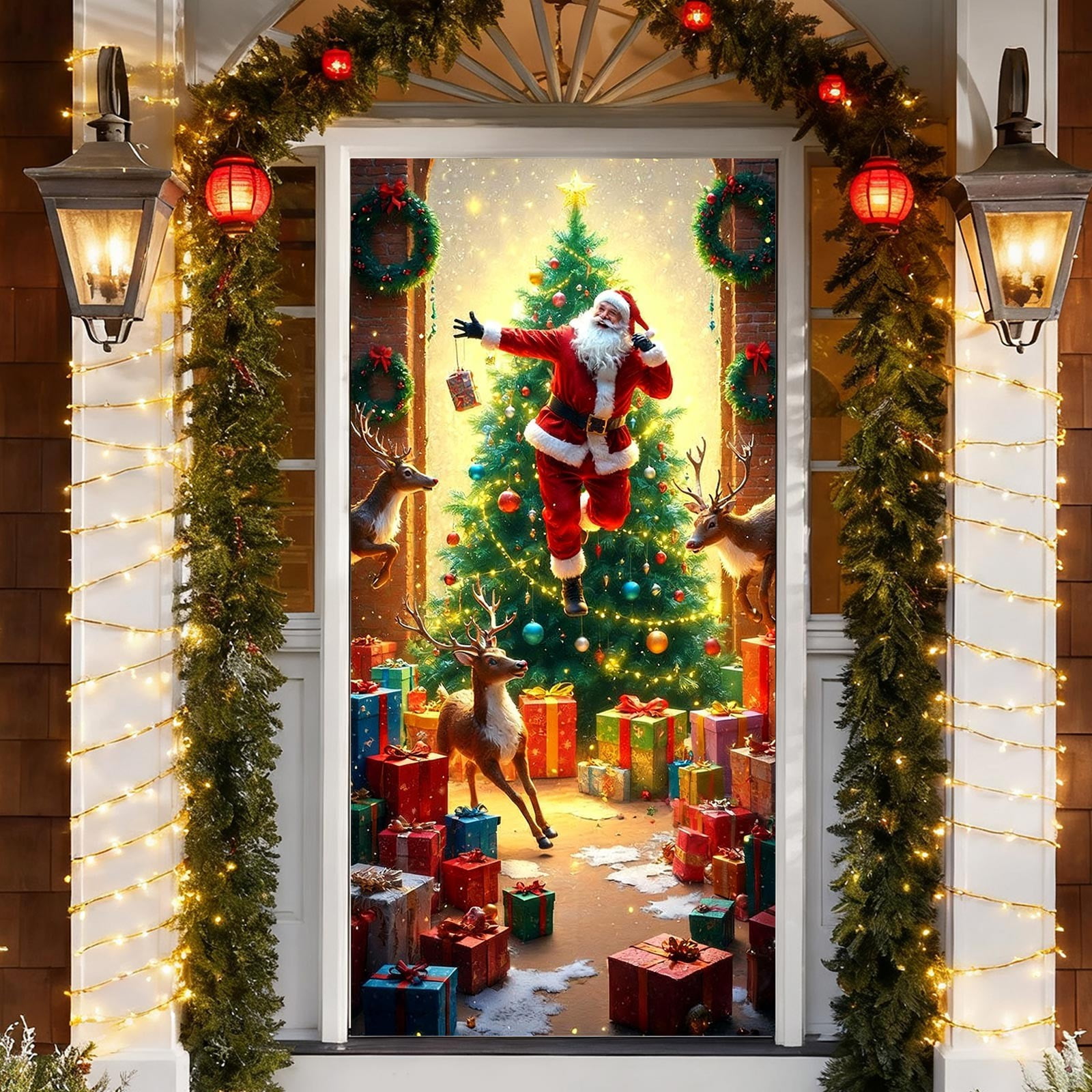 35x72 Inch Christmas Door Cover - Santa Claus Polyester Curtain for ...