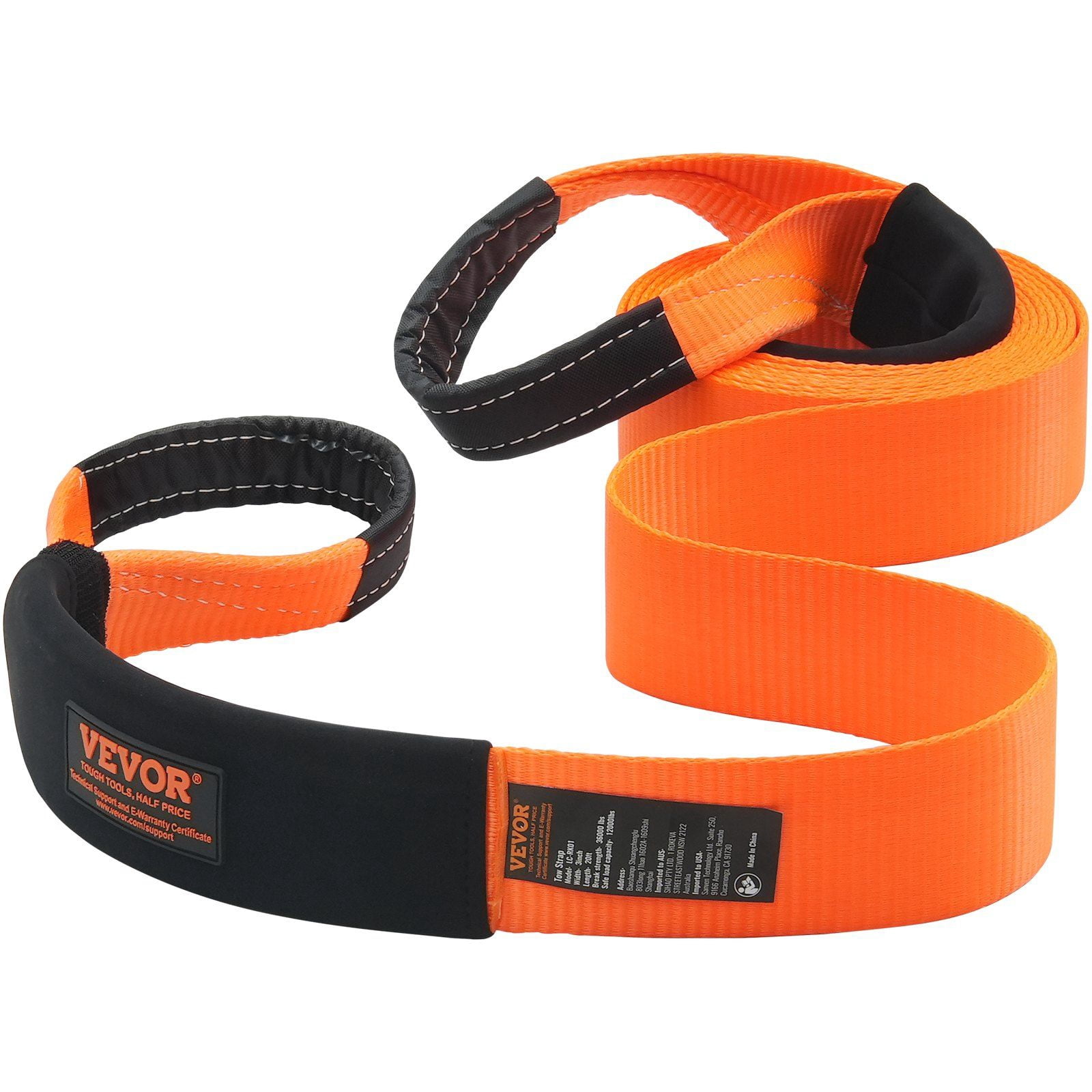 36,000 lbs Winch Strap Kit with Triple Reinforced Loops & Storage Bag ...