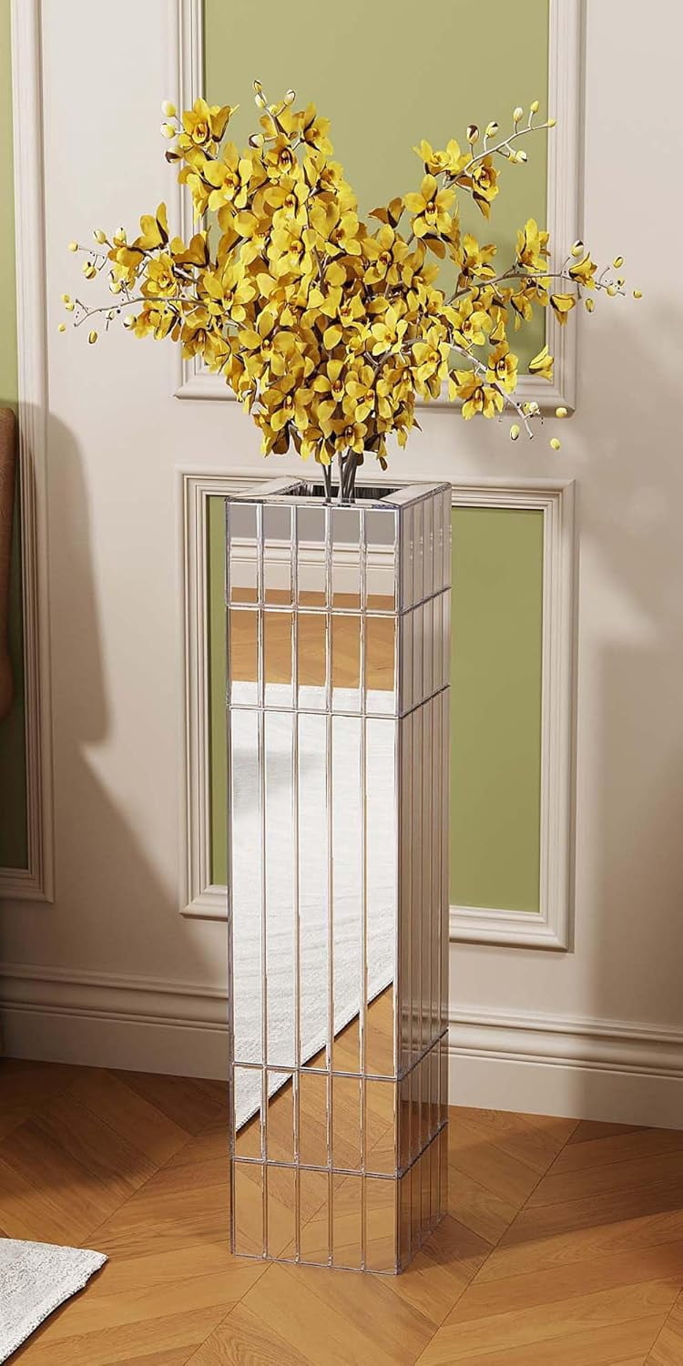 36.02" Tall Floor Vase for Living Room, Octagonal Mirror Vase & Glass ...