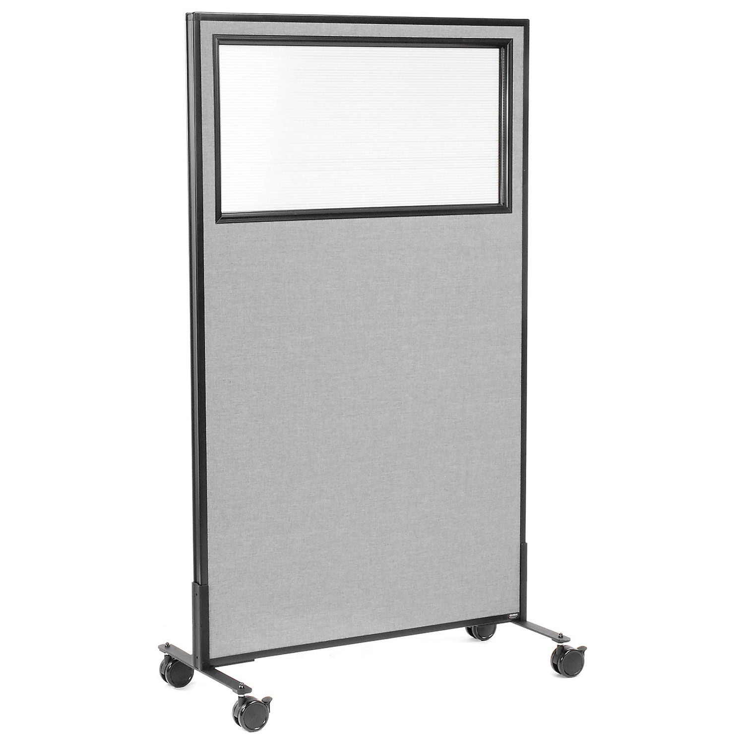 36-1/4"W x 63"H Mobile Office Partition Panel with Partial Window, Gray ...
