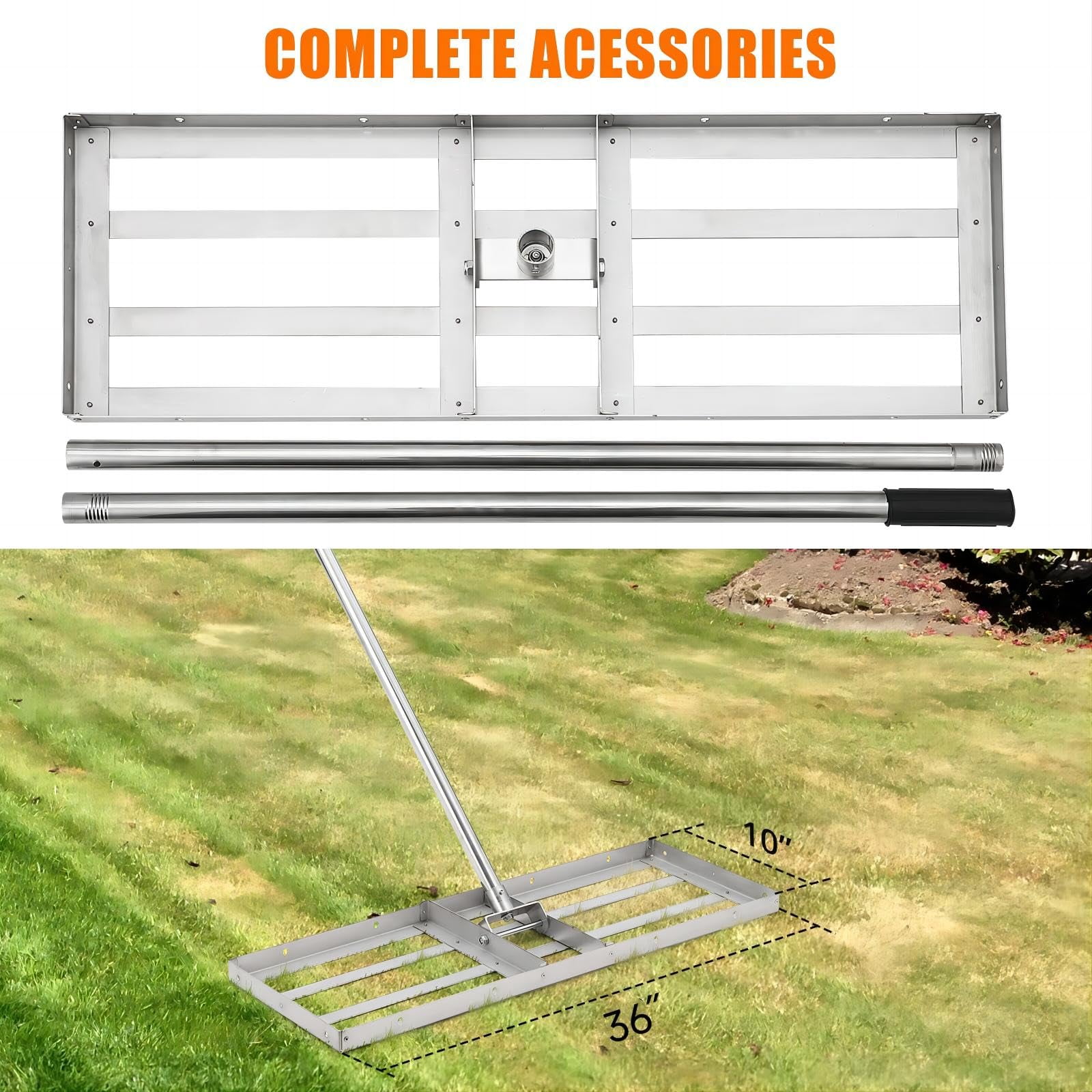 36"×10" Heavy-Duty Garden Leveling Rake - 6FT Extra-Long Handle & 180 ...