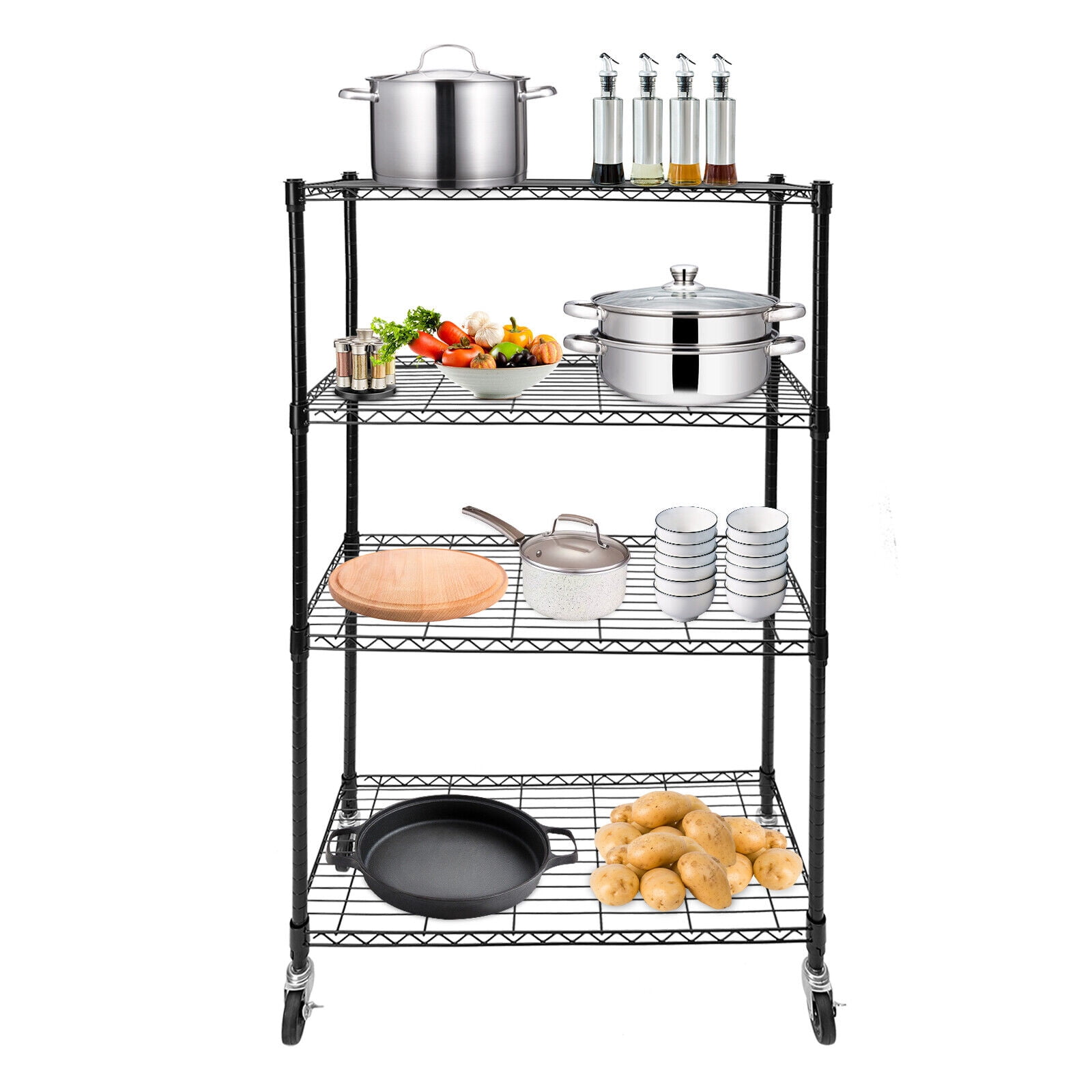 4-Tier Adjustable Wire Shelving Storage Rack with Wheels, 36"W x 14"D x ...