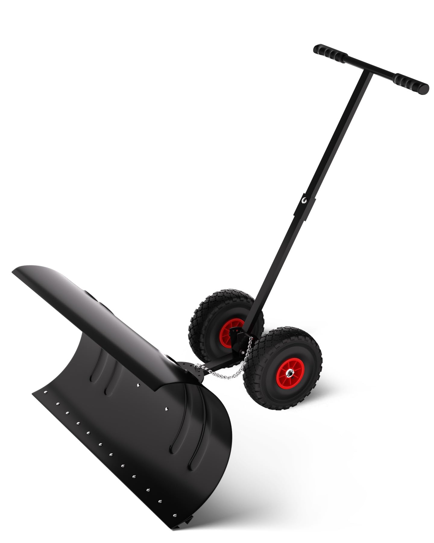 36×15.7 IN Heavy-Duty Steel Wheeled Hand Snow Pusher, Adjustable Handle ...