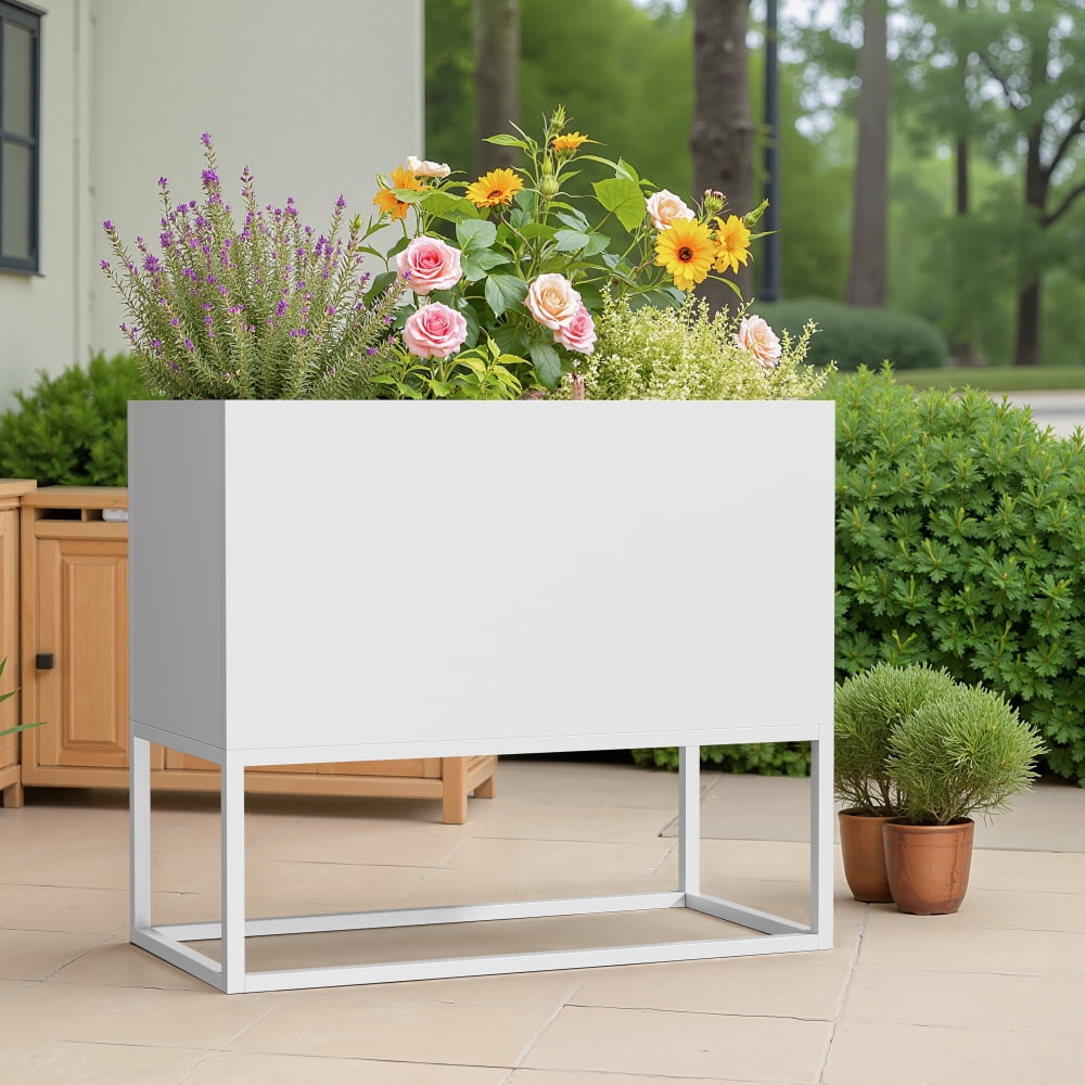 36*18*18 inch Large Metal Rectangular Planter with Shelves and Drainage ...