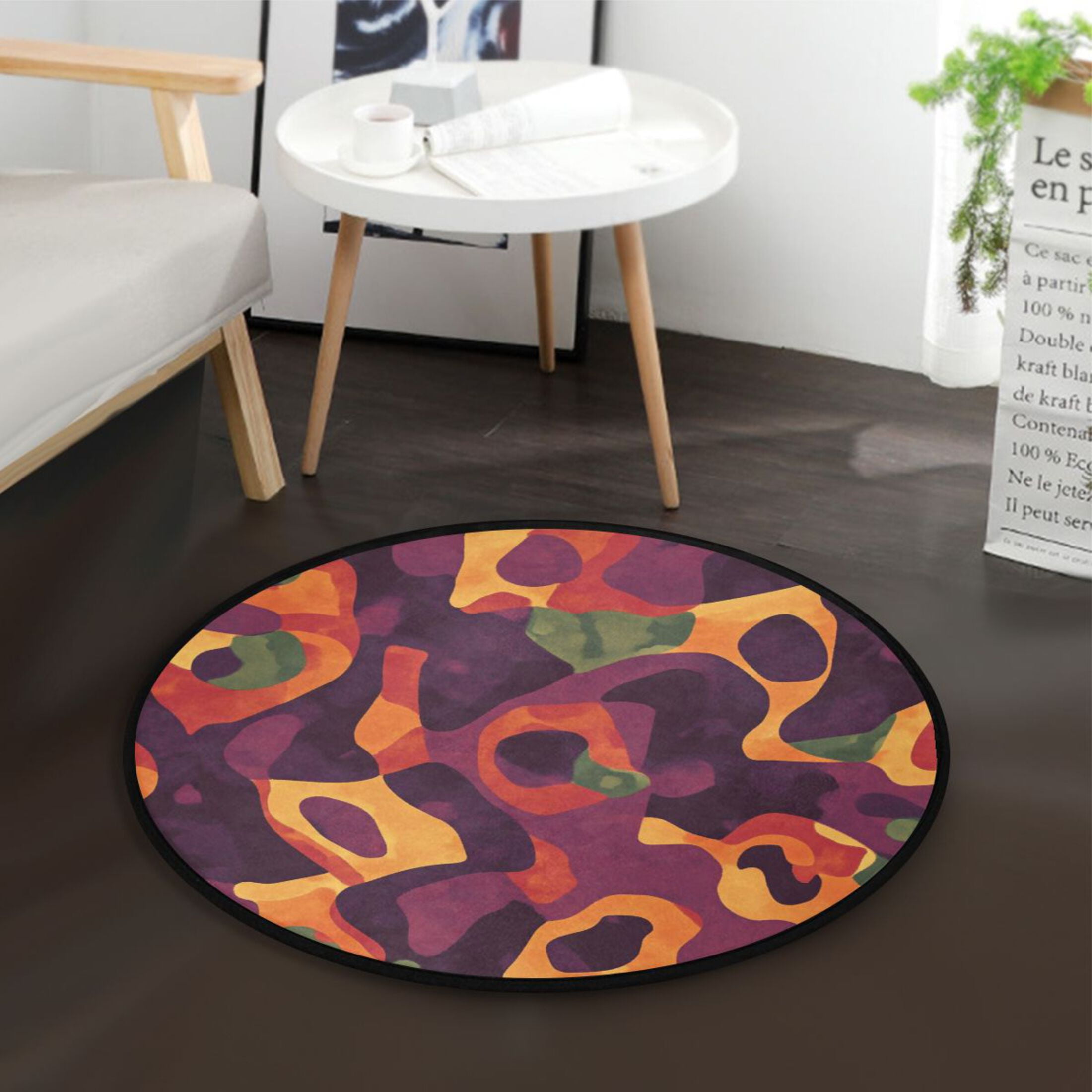 36.2 Inch Circular Floor Mat Polyester Non-Slip Carpet for Bedroom ...
