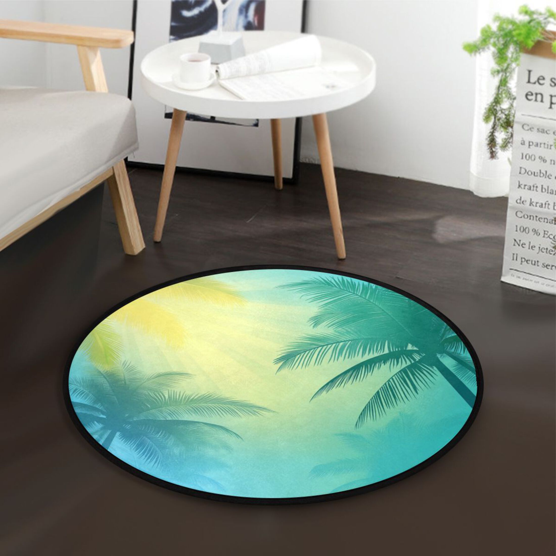36.2 Inch Circular Floor Mat Polyester Non-Slip Carpet for Bedroom ...