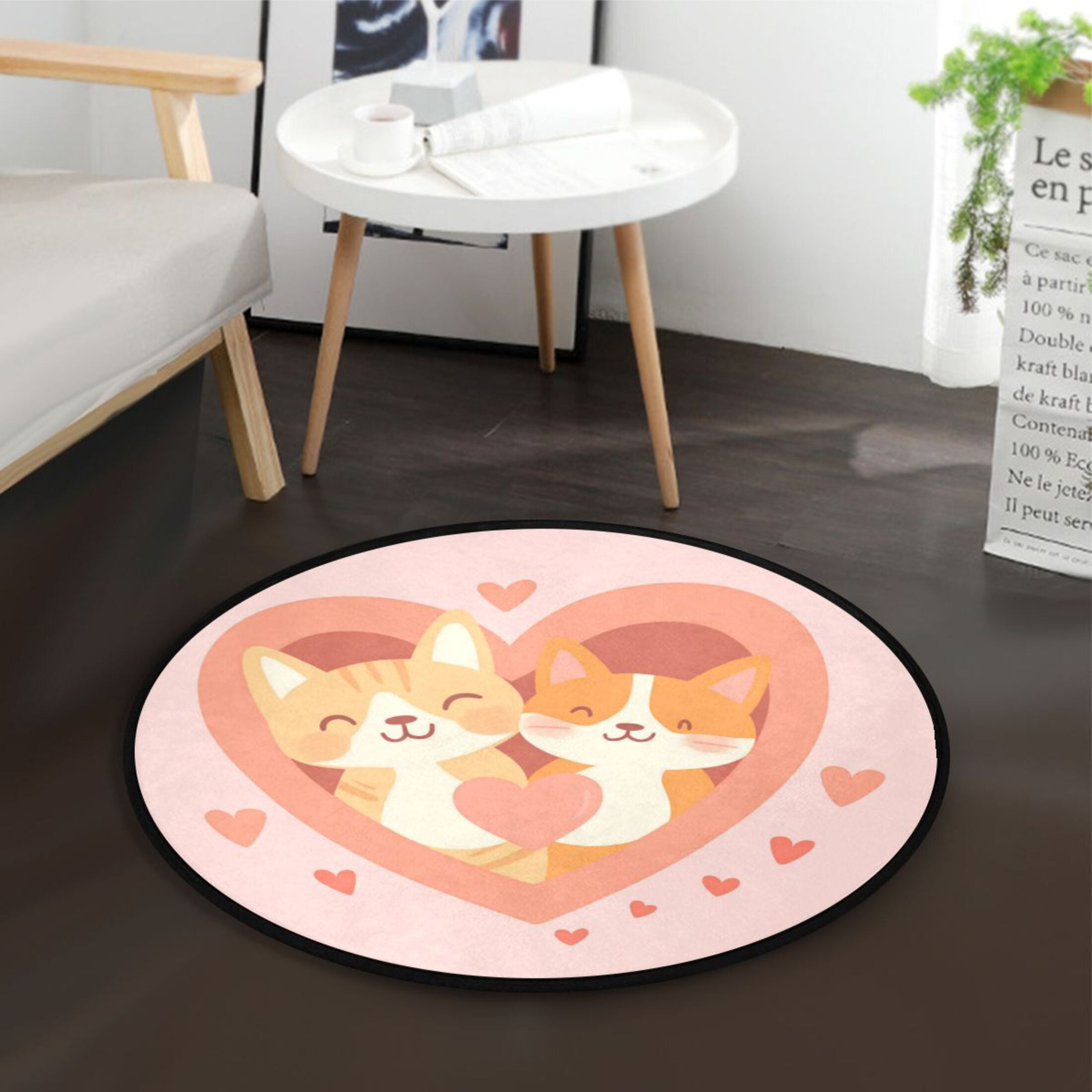 36.2 Inch Circular Floor Mat Polyester Non-Slip Carpet for Bedroom ...