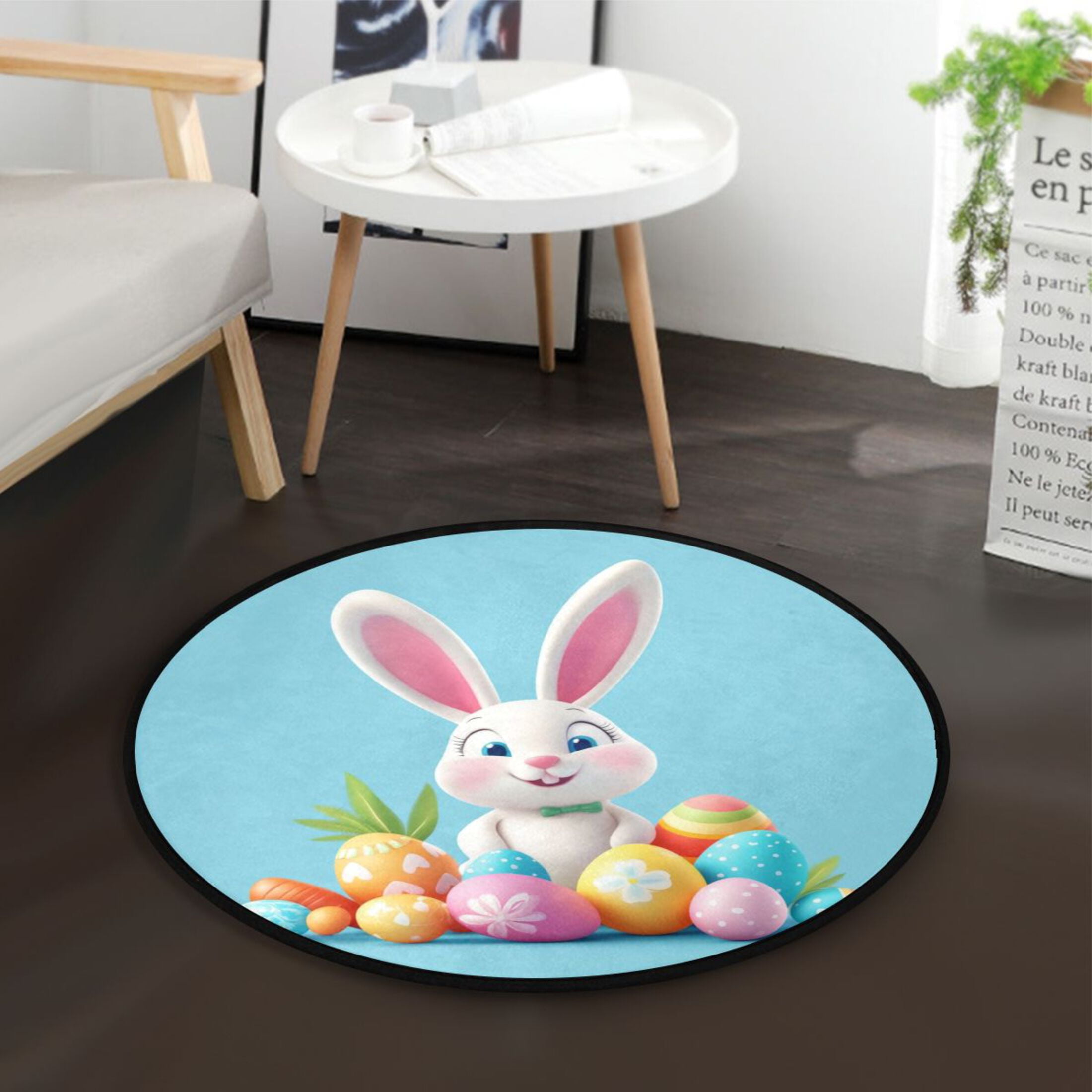 36.2 Inch Circular Floor Mat Polyester Non-Slip Carpet for Bedroom ...