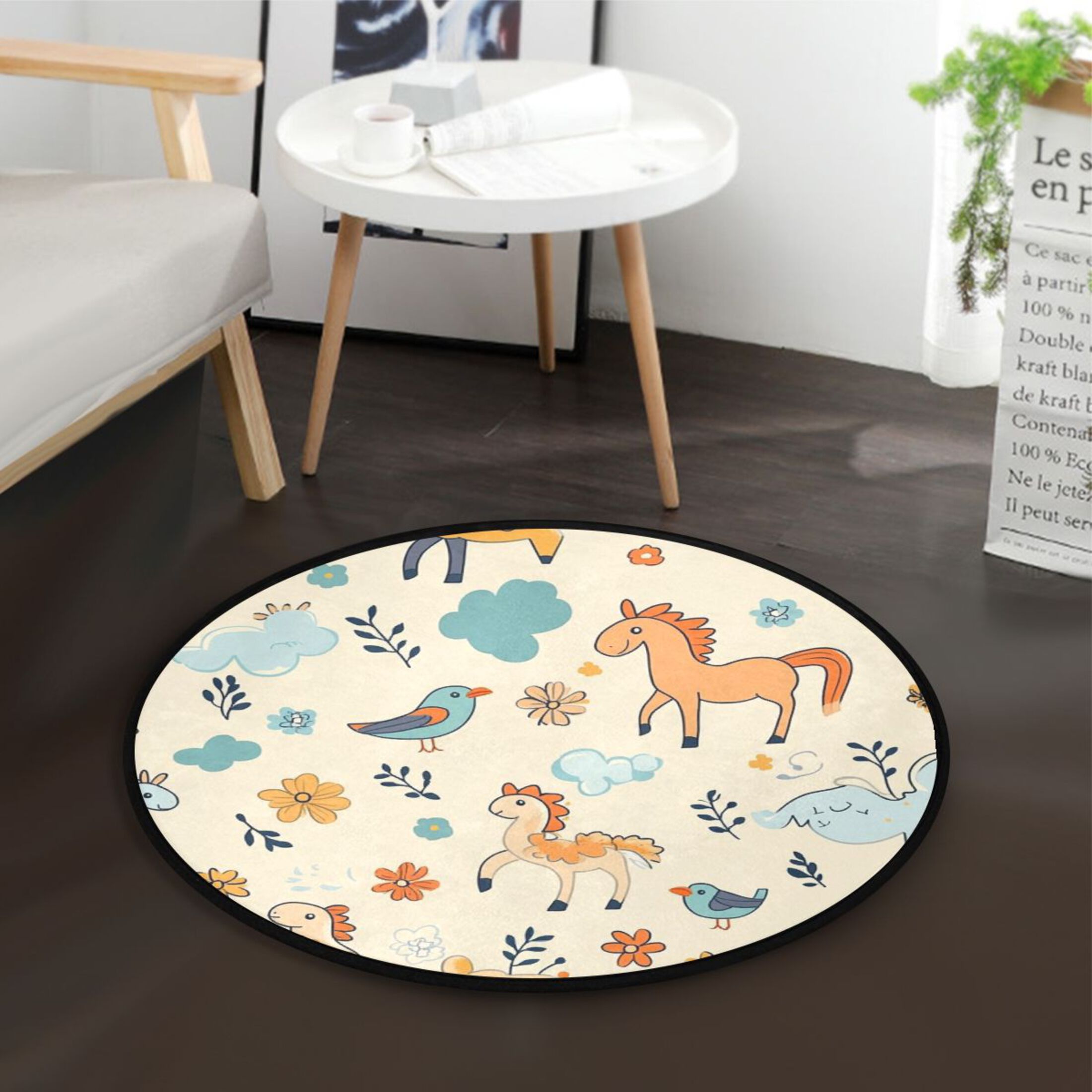36.2 Inch Circular Floor Mat Polyester Non-Slip Carpet for Bedroom ...