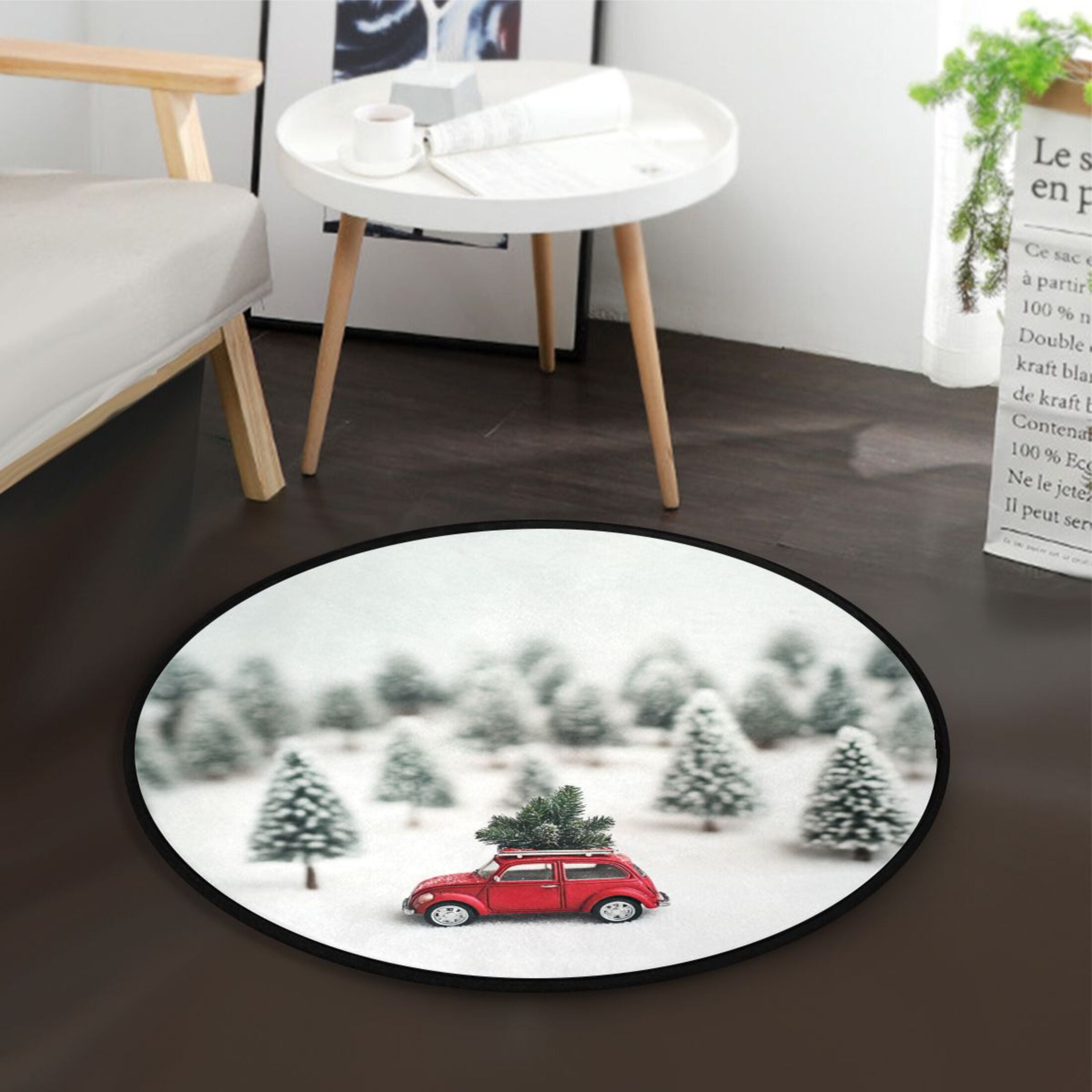36.2 Inch Circular Floor Mat Polyester Non-Slip Carpet for Bedroom ...