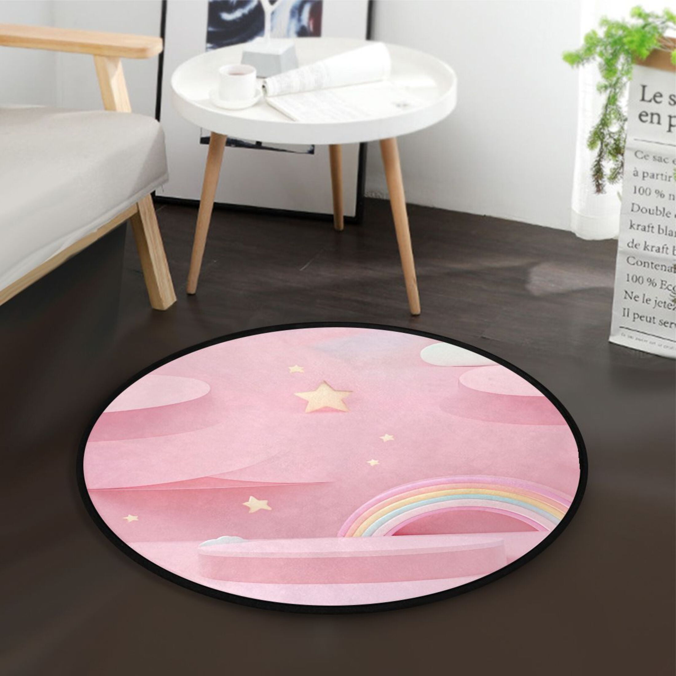 36.2 Inch Circular Floor Mat Polyester Non-Slip Carpet for Bedroom ...