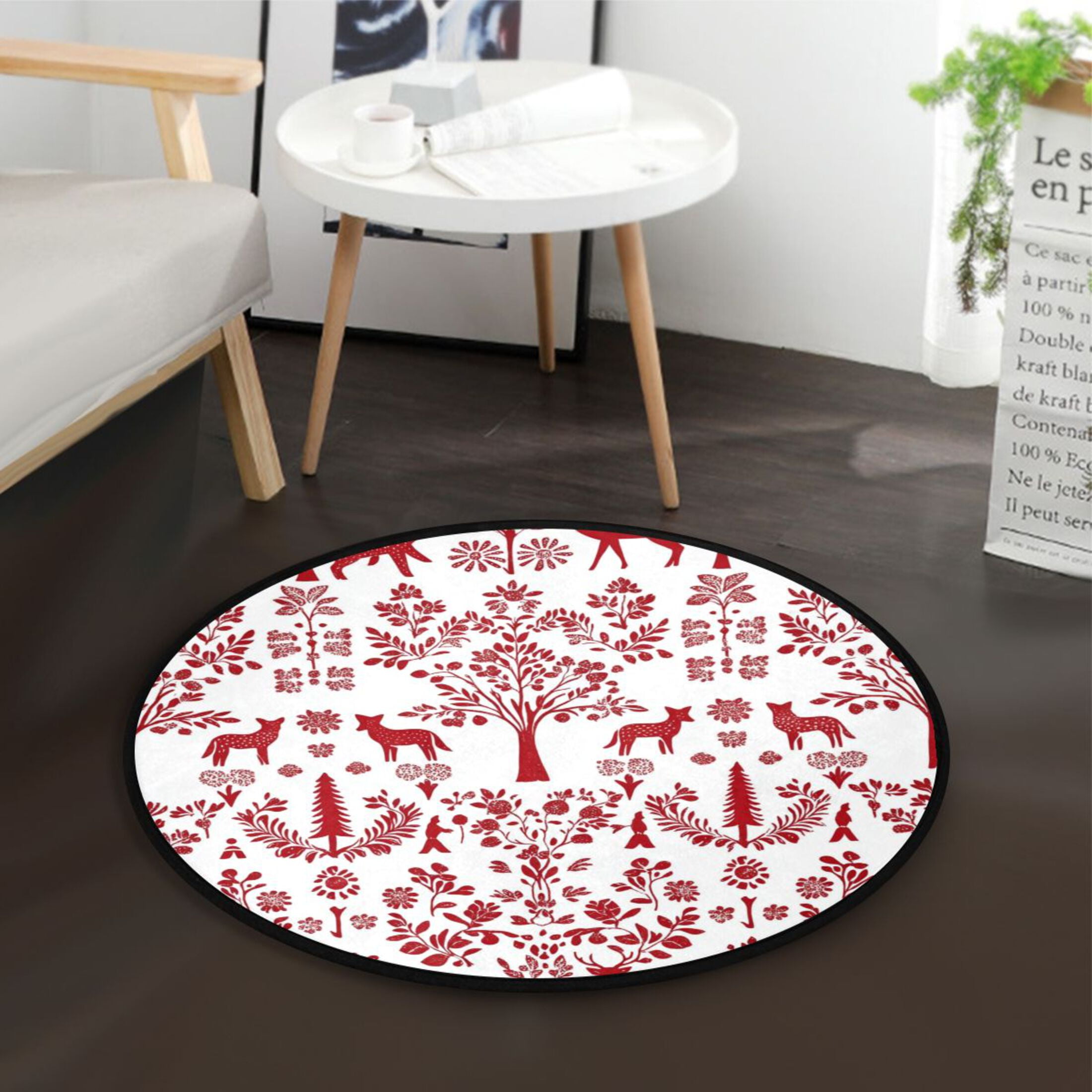 36.2 Inch Circular Floor Mat Polyester Non-Slip Carpet for Bedroom ...