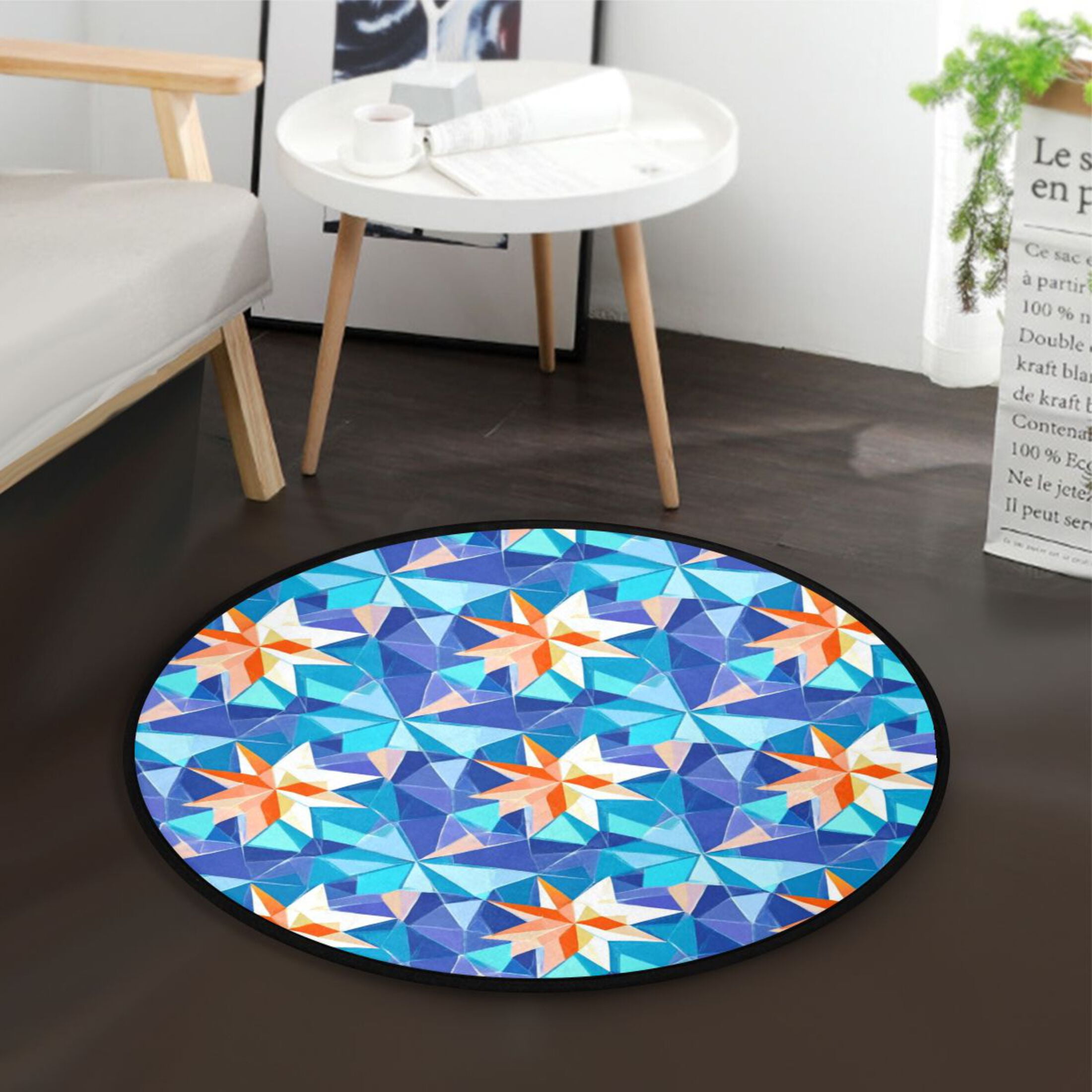 36.2 Inch Circular Floor Mat Polyester Non-Slip Carpet for Bedroom ...
