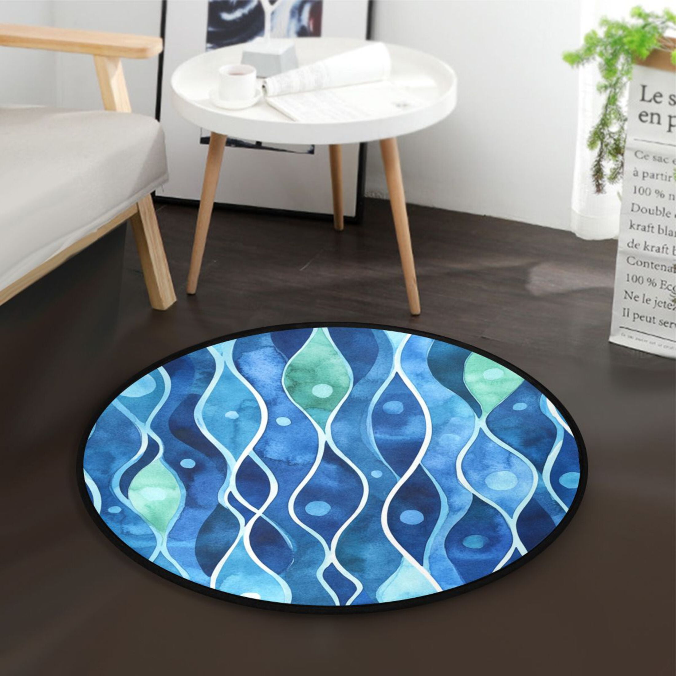 36.2 Inch Circular Floor Mat Polyester Non-Slip Carpet for Bedroom ...