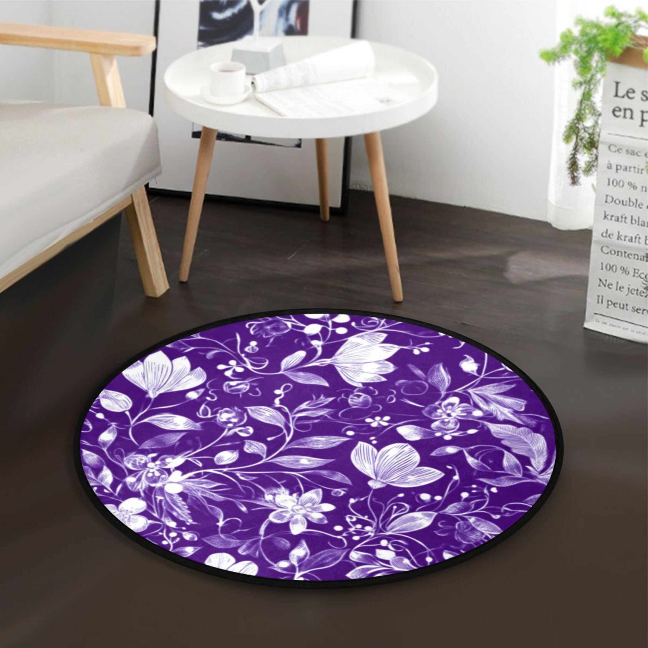 36.2 Inch Circular Floor Mat Polyester Non-Slip Carpet for Bedroom ...