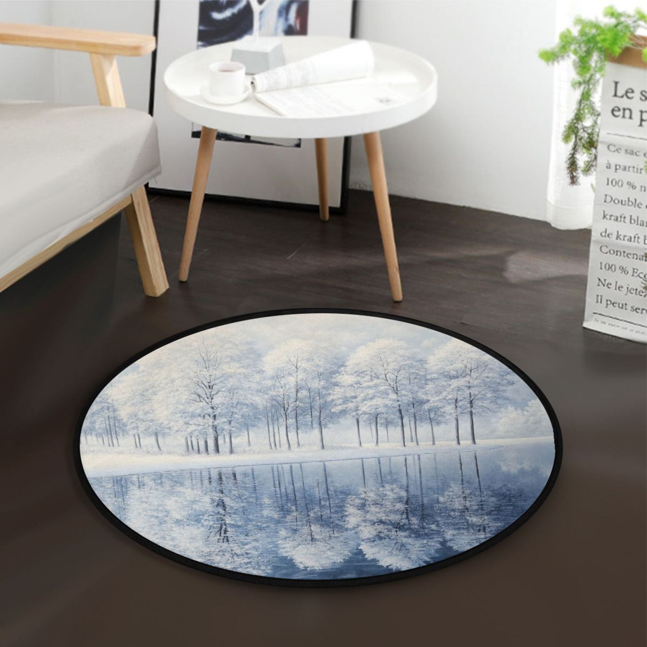 36.2 Inch Circular Floor Mat Polyester Non-Slip Carpet for Bedroom ...