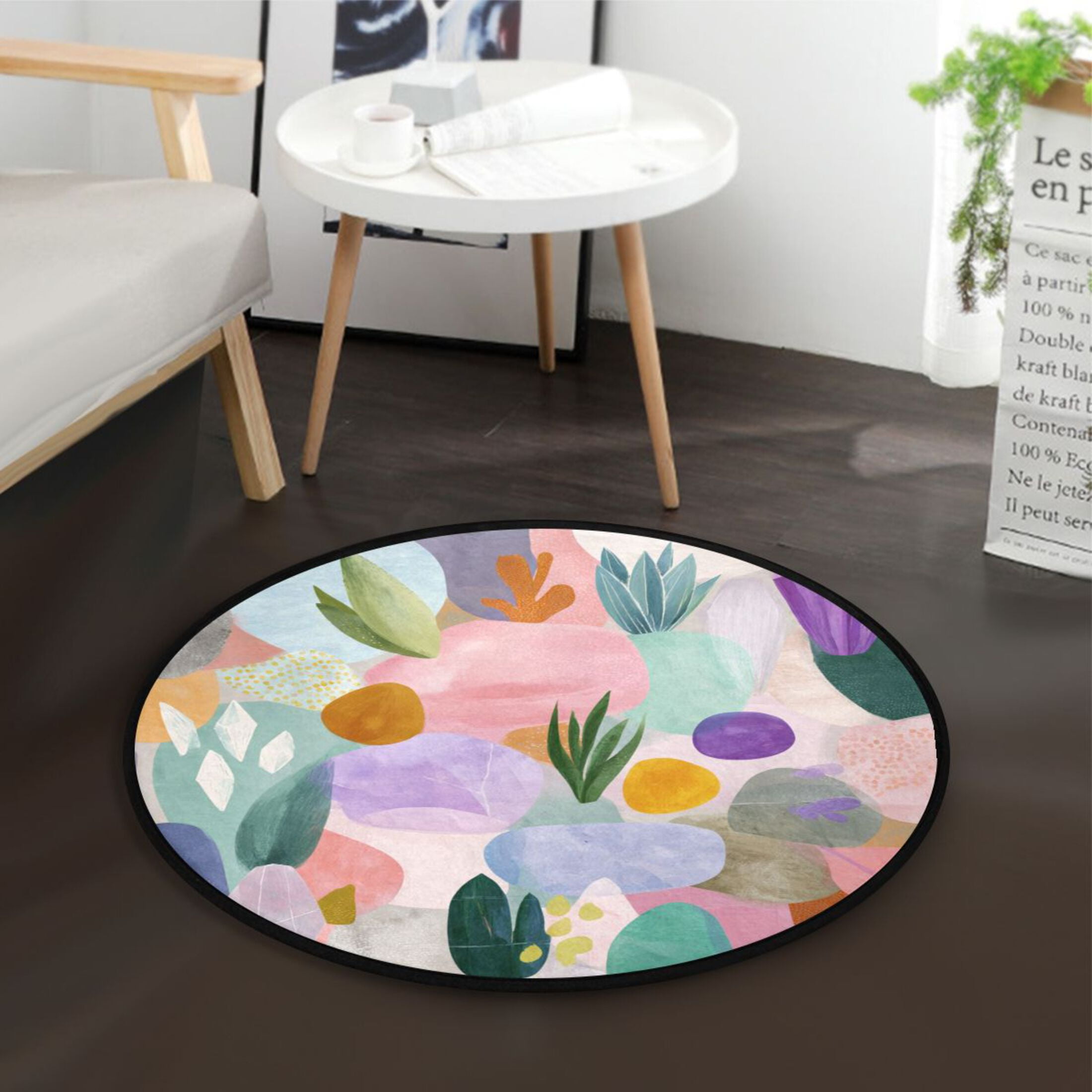 36.2 Inch Round Floor Mat Abstract Shapes and Forms Pattern Carpet ...