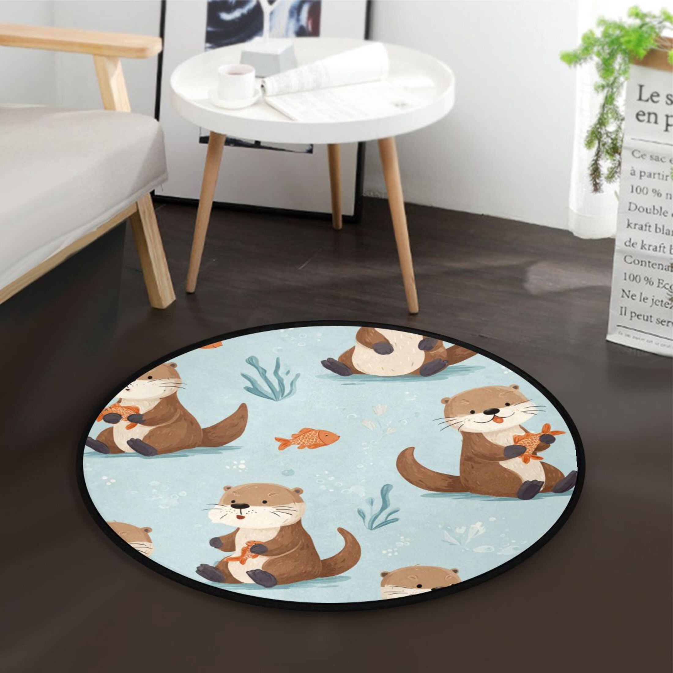 36.2 Inch Round Floor Mat Cute Otters in Various Poses Carpet Decor Rug ...