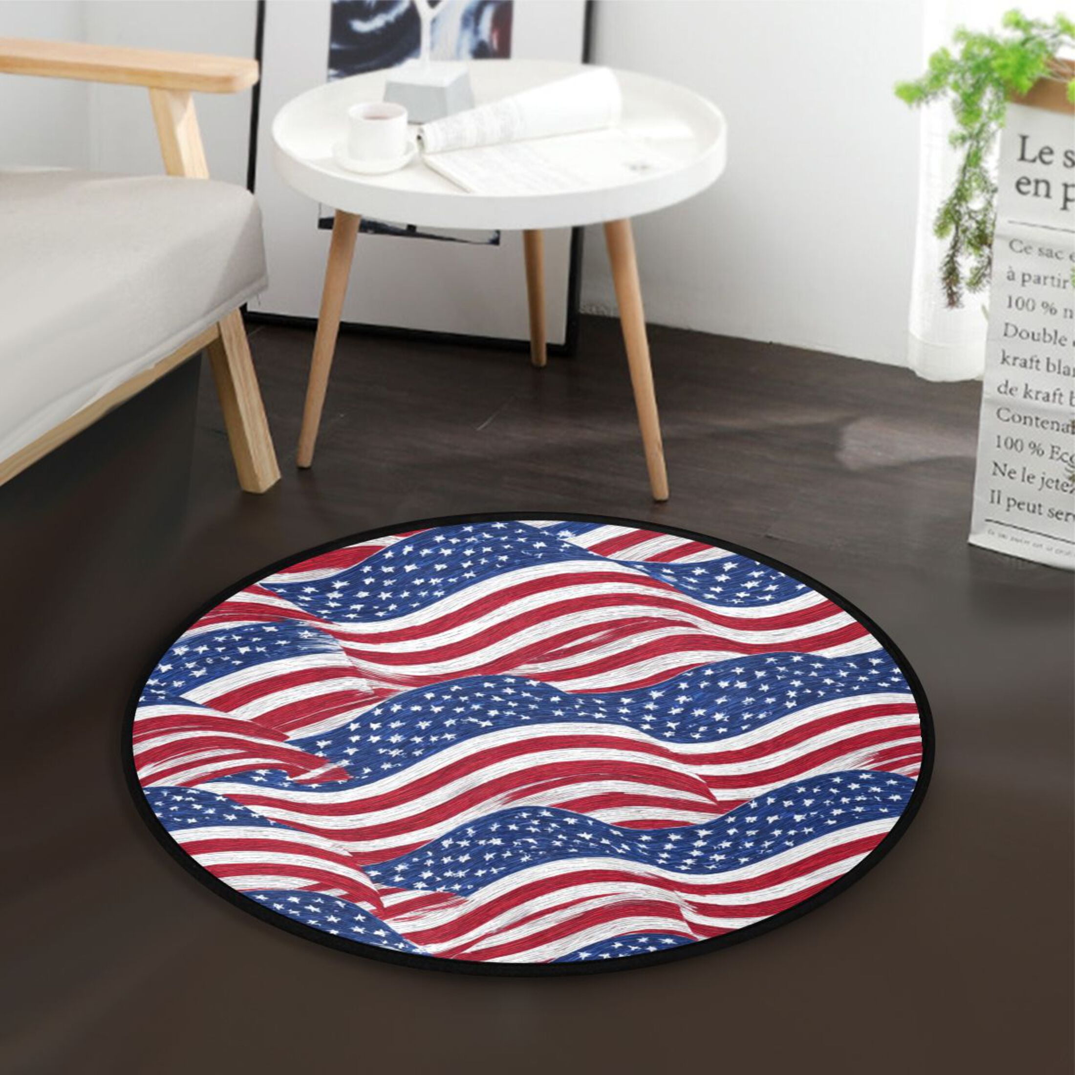 36.2 Inch Round Floor Mat Flags Wave Pattern Carpet Decor Rug for ...