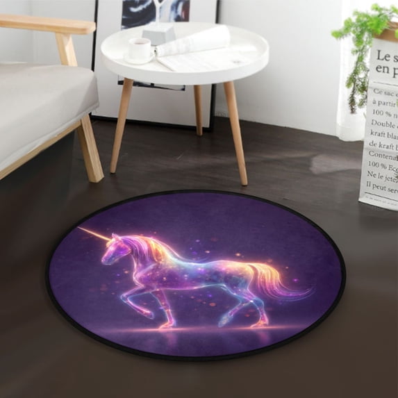 36.2 Inch Round Floor Mat Glowing Unicorn Carpet Decor Rug for Living ...