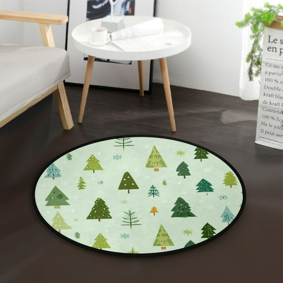 36.2 Inch Round Floor Mat Green Christmas Trees and Snowflakes Carpet ...