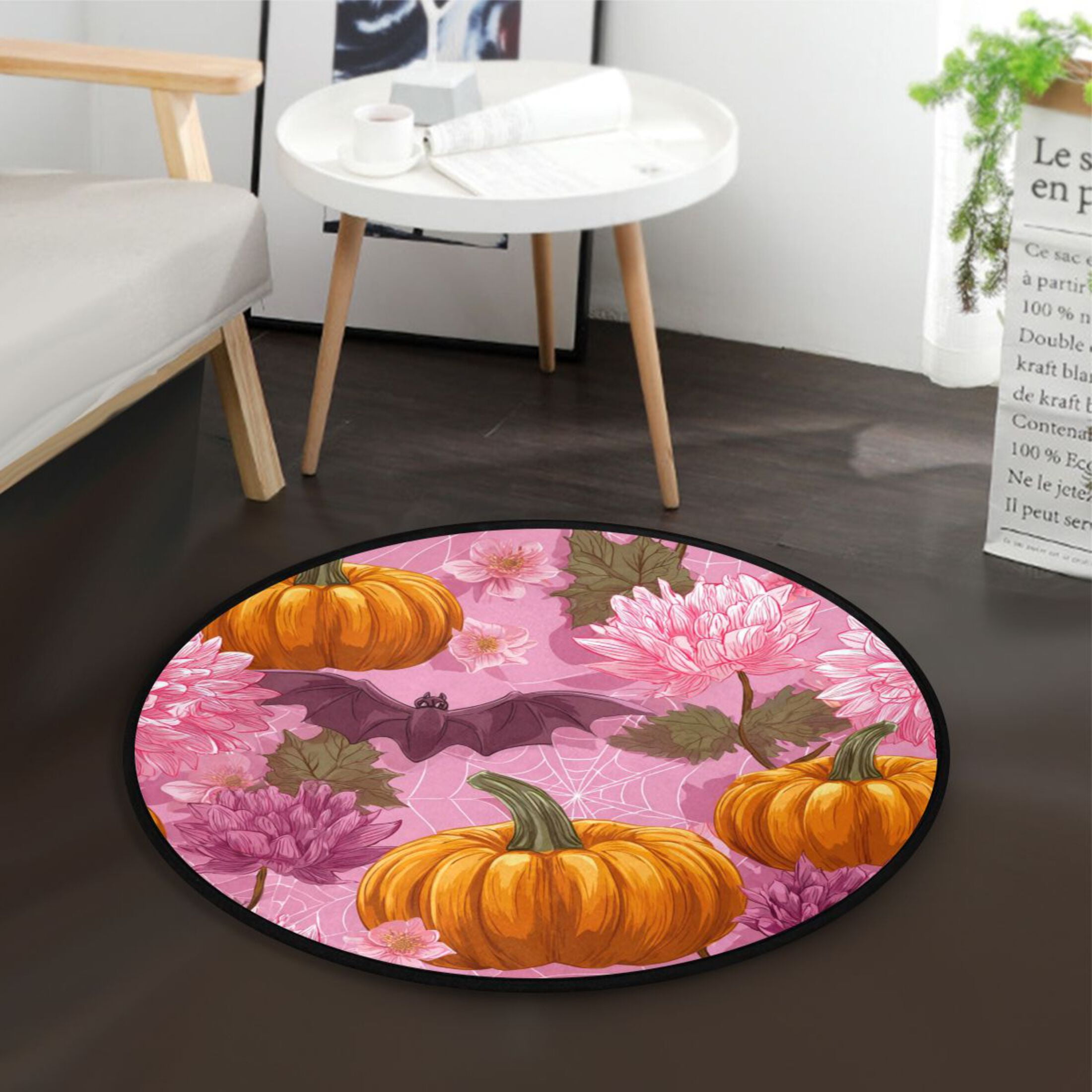 36.2 Inch Round Floor Mat Halloween Pumpkins and Bats Carpet Decor Rug ...