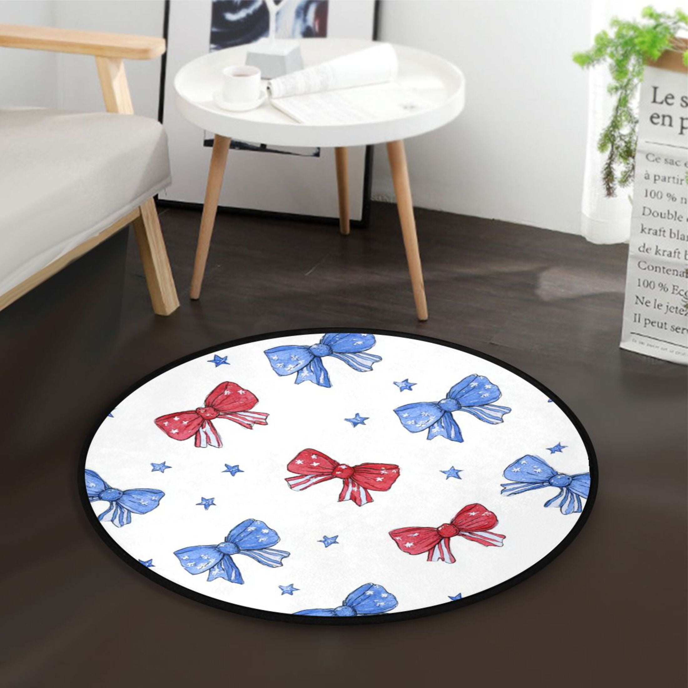 36.2 Inch Round Floor Mat Hand-drawn Bows Carpet Decor Rug for Living ...