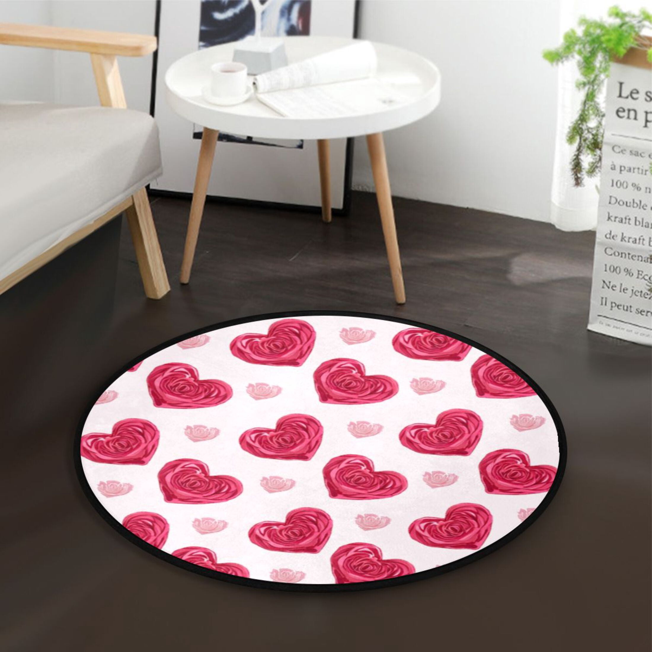 36.2 Inch Round Floor Mat Heart-shaped Rose Pattern Carpet Decor Rug ...