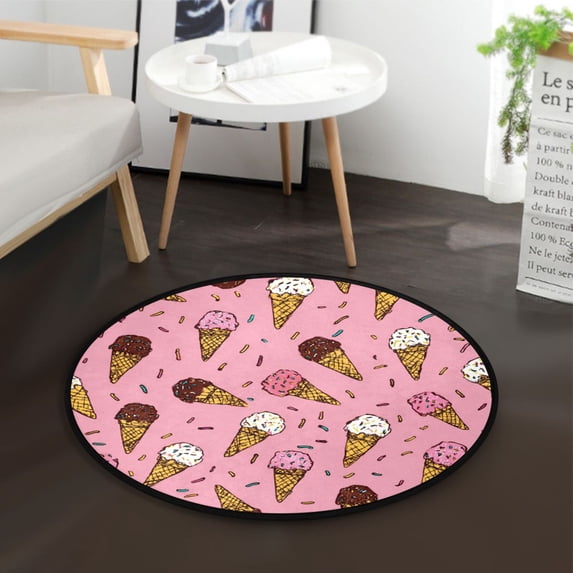 36.2 Inch Round Floor Mat Ice Cream Cones Pattern Carpet Decor Rug for ...