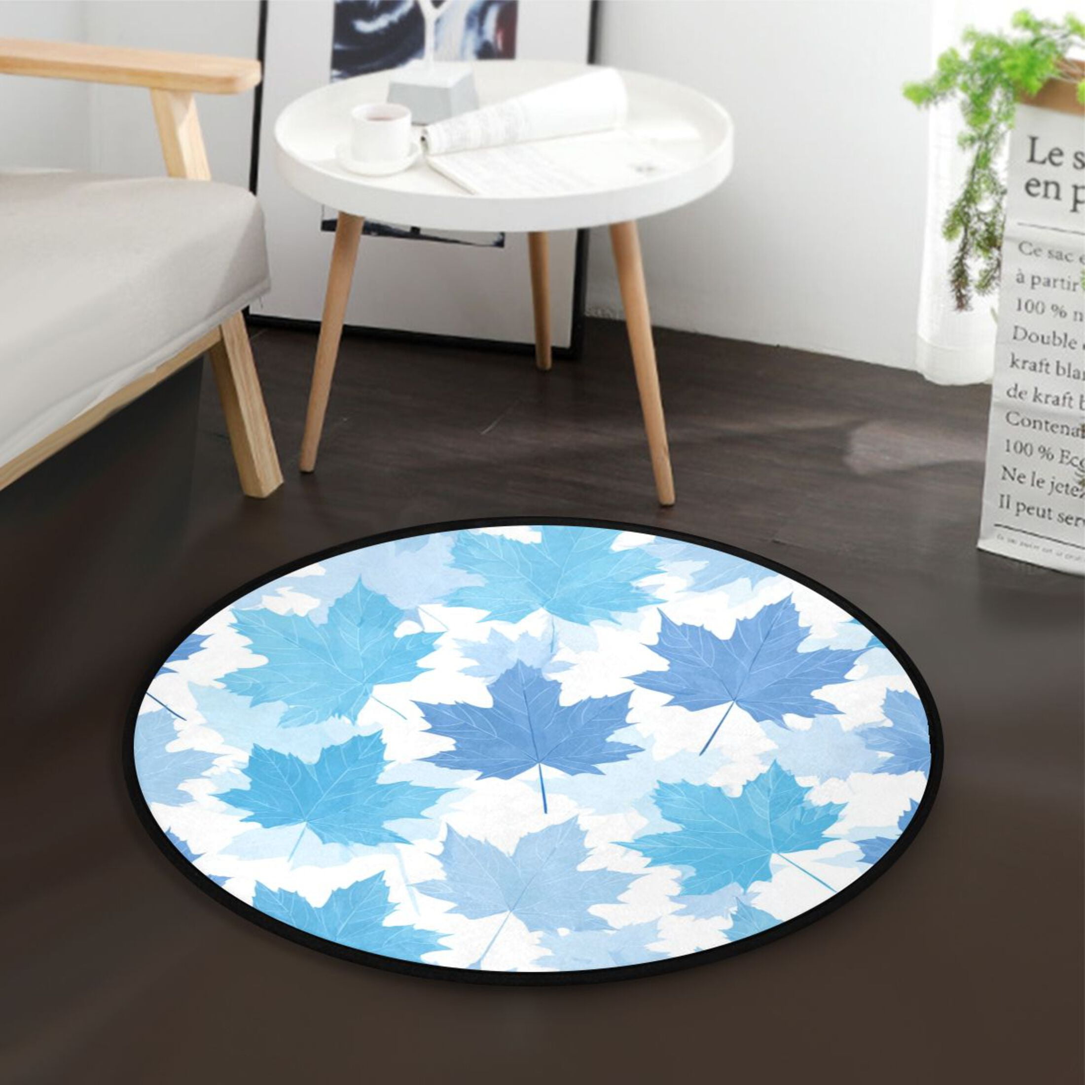 36.2 Inch Round Floor Mat Light Blue Maple Leaves Carpet Decor Rug for ...