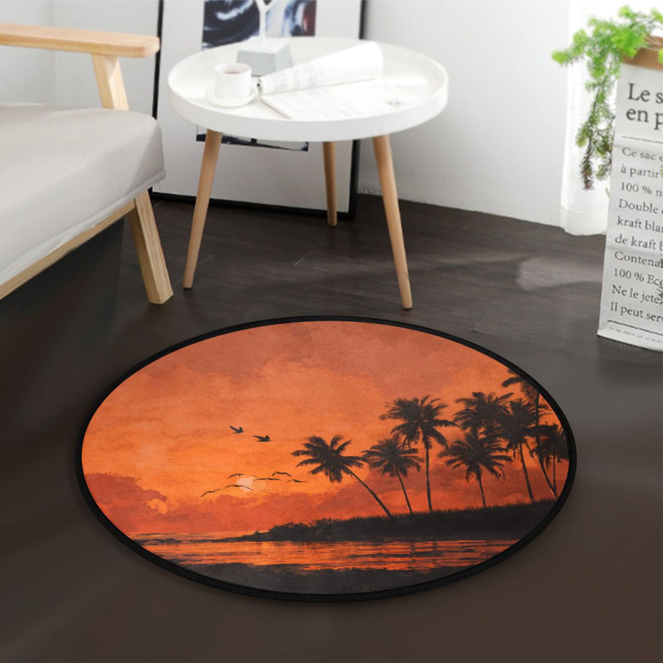 36.2 Inch Round Floor Mat Magnificent Sunset Scene Carpet Decor Rug for ...