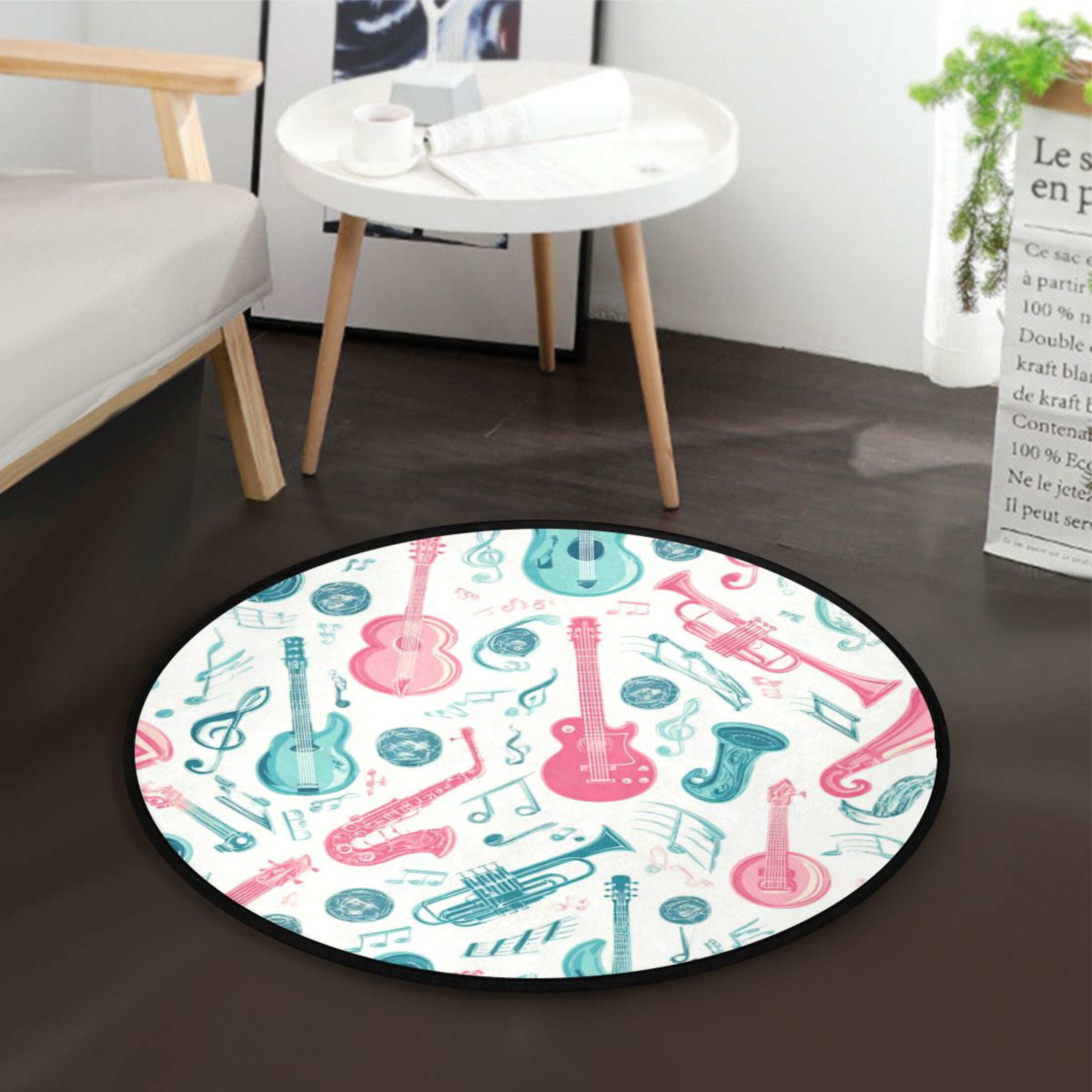 36.2 Inch Round Floor Mat Musical Notes and Instruments Carpet Decor ...
