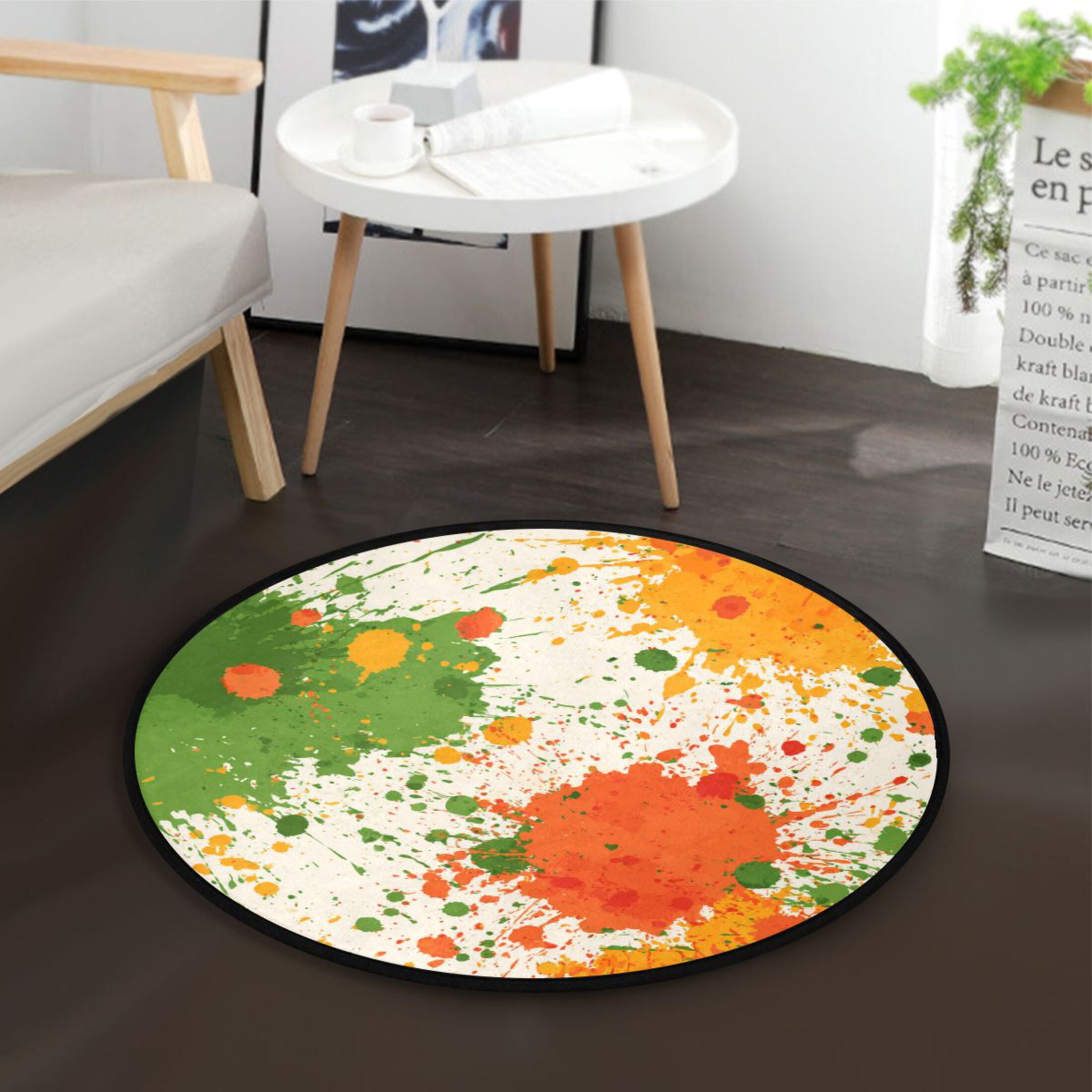36.2 Inch Round Floor Mat Paint Splatter Pattern Carpet Decor Rug for ...