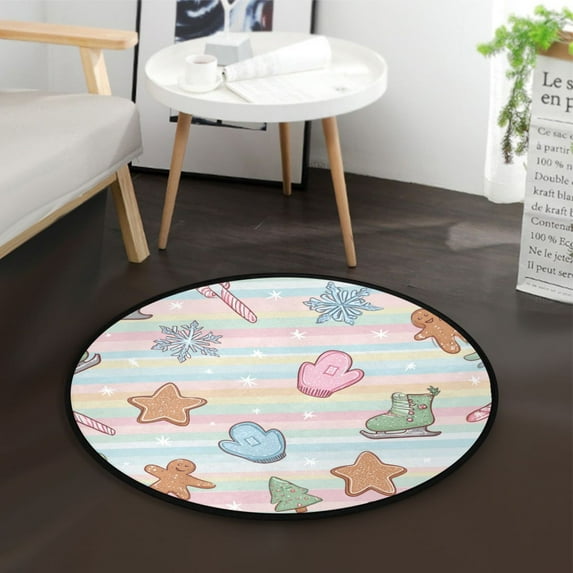 36.2 Inch Round Floor Mat Pastel Christmas-themed Carpet Decor Rug for ...