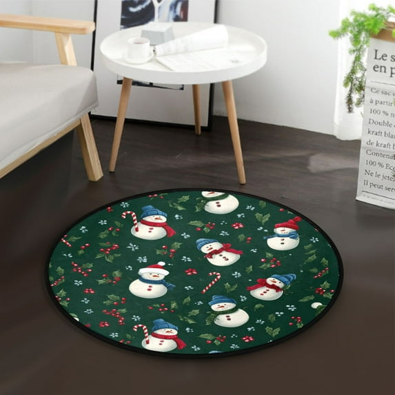 36.2 Inch Round Floor Mat Snowmen and Candy Canes Pattern Carpet Decor ...
