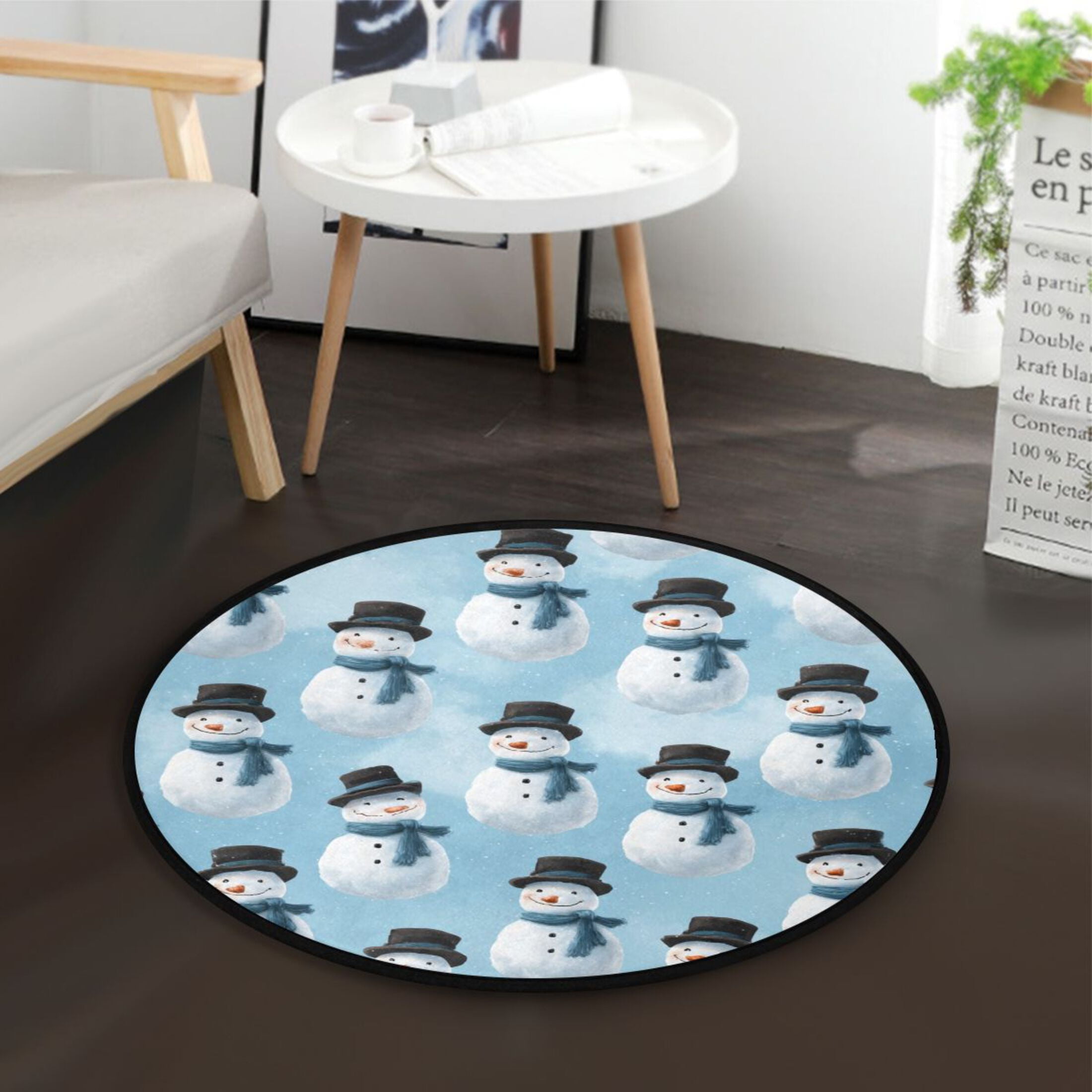 36.2 Inch Round Floor Mat Snowmen with Black Top Hats Carpet Decor Rug ...