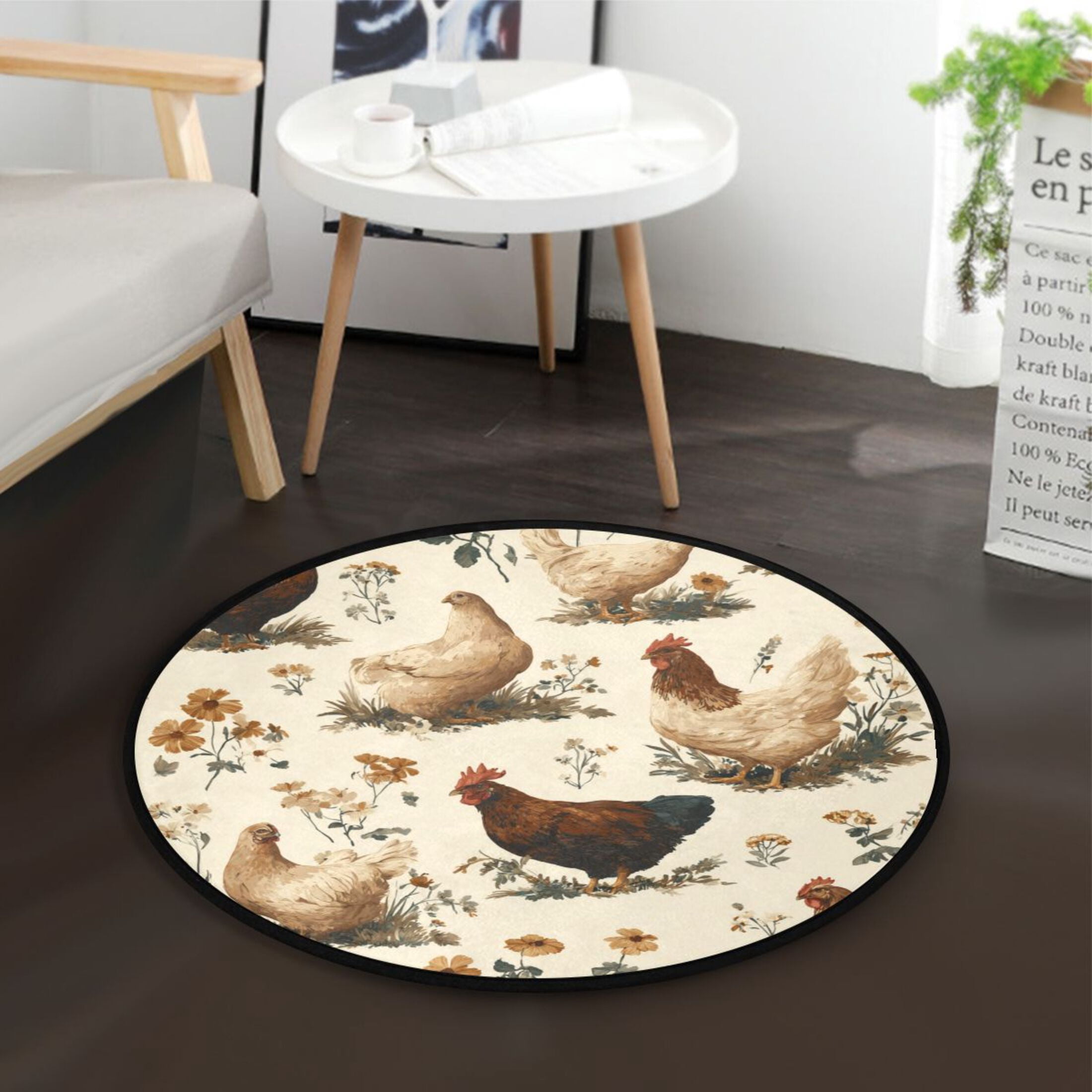 36.2 Inch Round Floor Mat Various Poses Chickens Pattern Carpet Decor ...