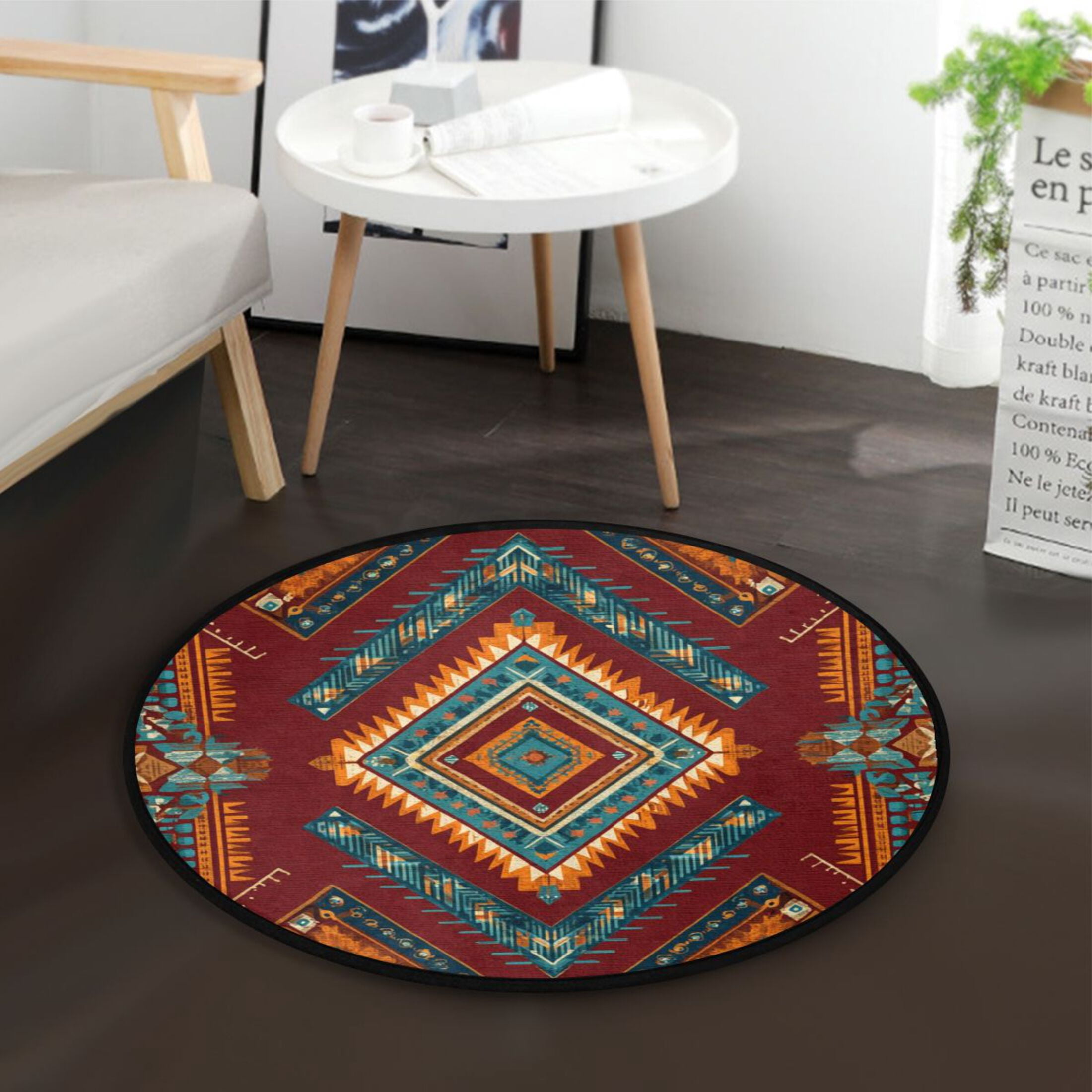 36.2 Inch Round Floor Mat Vibrant Tribal Pattern Carpet Decor Rug for ...