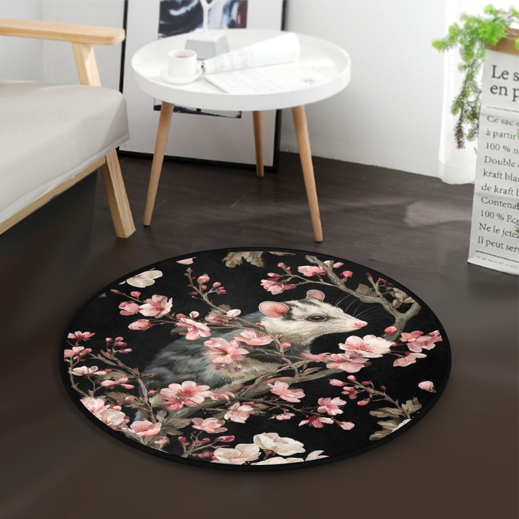 36.2 Inch Round Floor Mat Watercolor Opossum Pattern Carpet Decor Rug ...