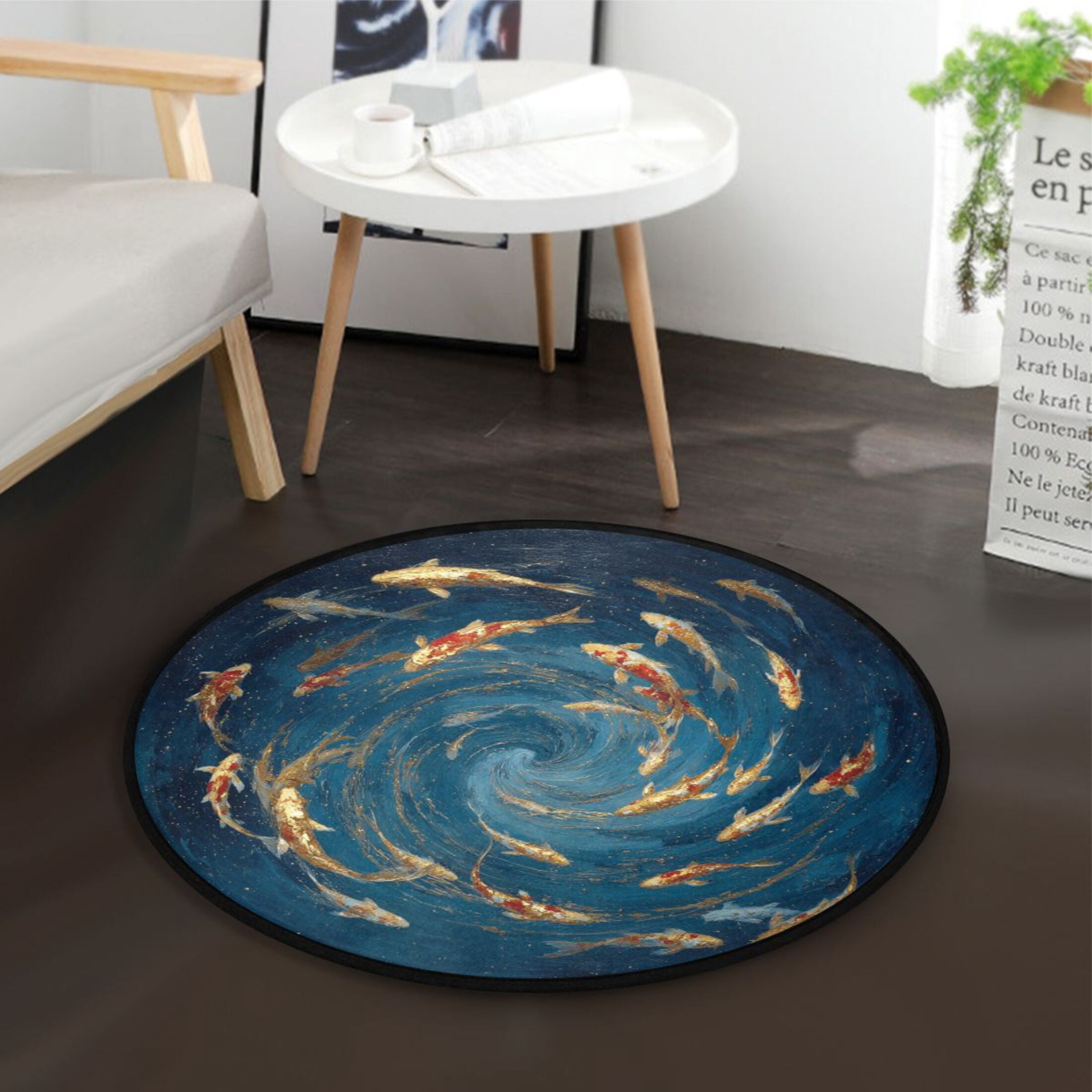 36.2 Inch Round Floor Mat Whirlpool Carp Pattern Carpet Decor Rug for ...