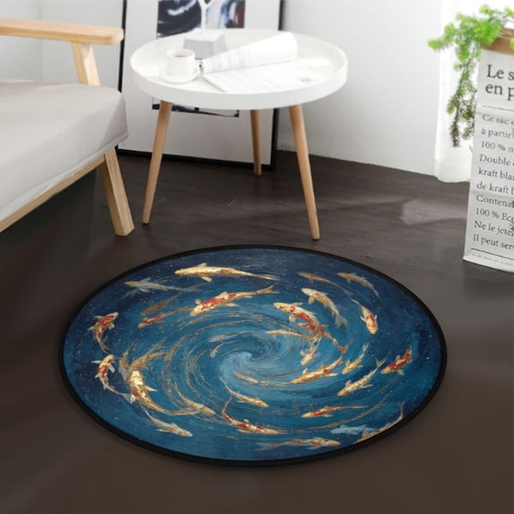 36.2 Inch Round Floor Mat Whirlpool Carp Pattern Carpet Decor Rug for ...