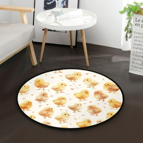 36.2 Inch Round Floor Mat Yellow and Cream Chicks Carpet Decor Rug for ...