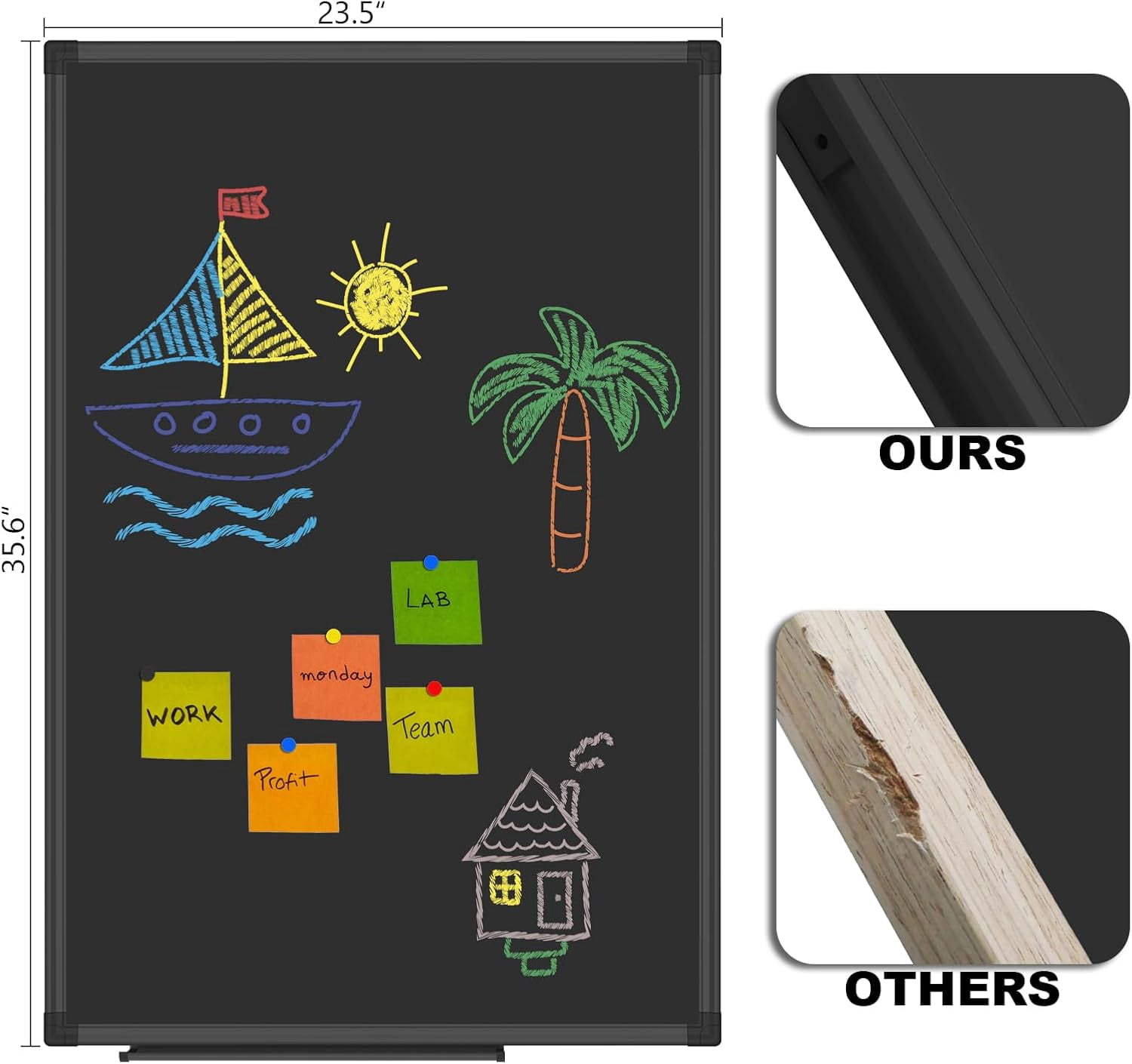 36×24 Magnetic Chalkboard, Large Wall Hanging Blackboard with Aluminum ...