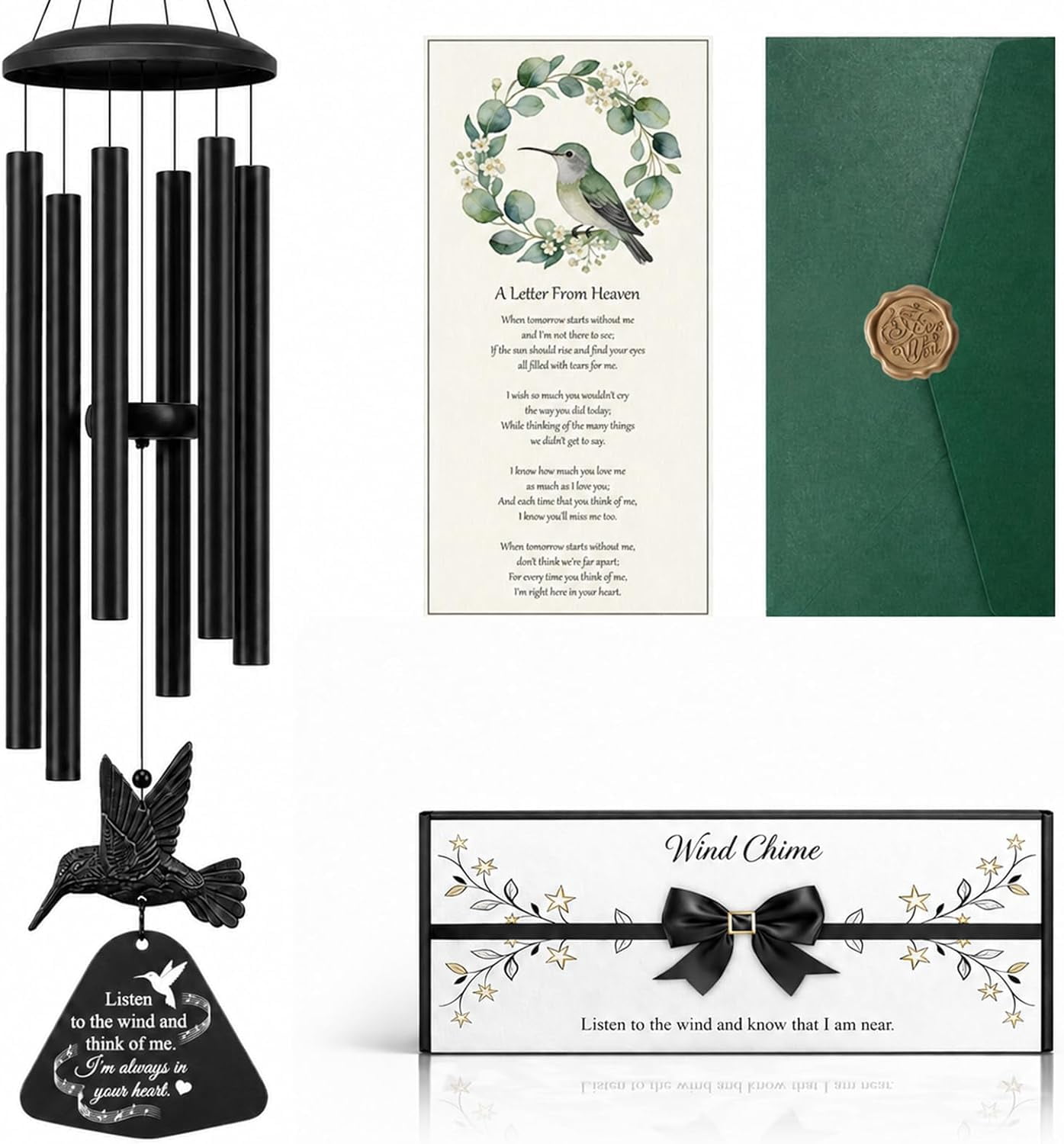 36" Memorial Wind Chimes for Outside, Sympathy Gift for Loss of Loved ...