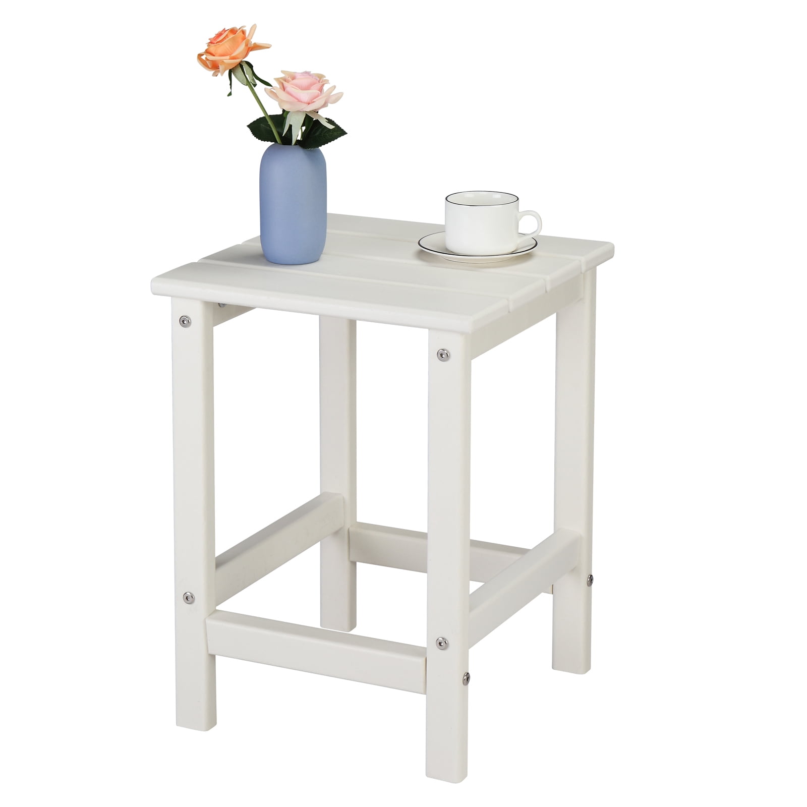 36×36×47cm Single-Layer Square HDPE Side Table – White Plastic Accent ...