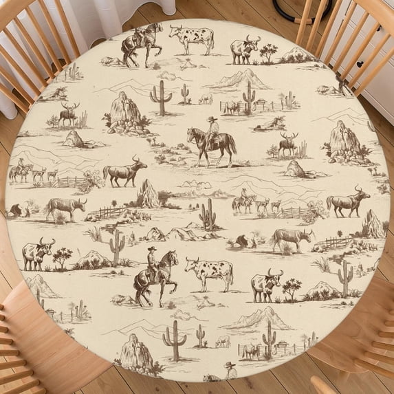 36-40 inch Fitted Round Tablecloth, Western Cowboy Wild West Summer ...