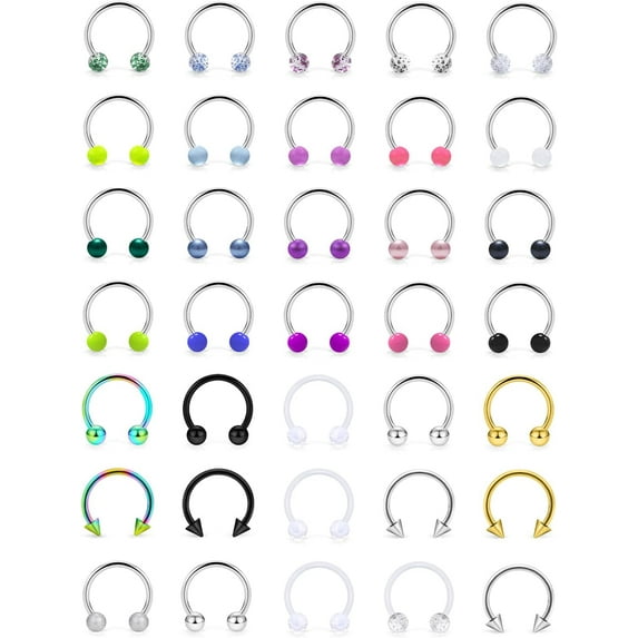 36-40Pcs 16G Surgical Steel Nose Septum Rings Piercing Jewelry ...