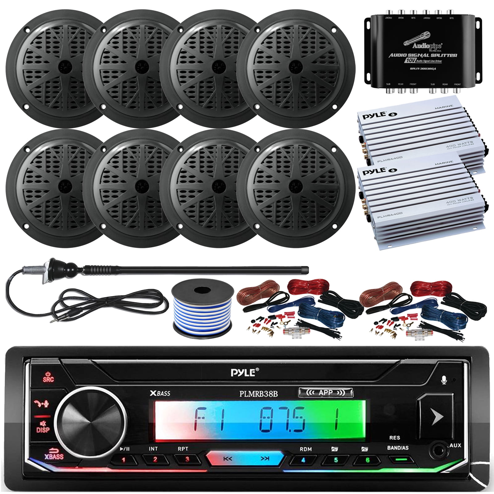 36' - 42' Boat Audio Bundle: Pyle Single DIN Bluetooth Marine Stereo ...