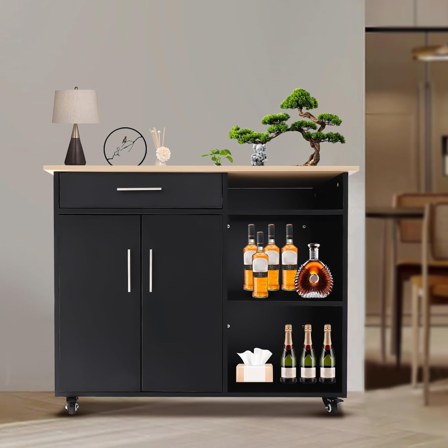 36.4In Mobile Kitchen Island Cart,Kitchen Island with Storage on Wheels ...