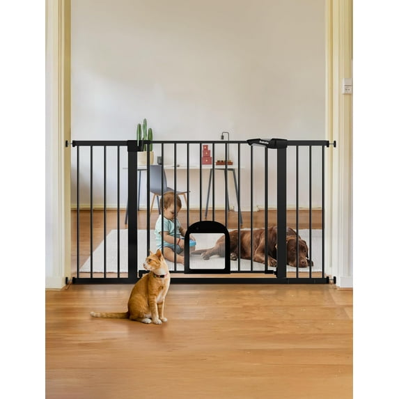 36.5-57" Extra Wide Gate with Door, Close&Two Way Swing, Mounted Gates ...